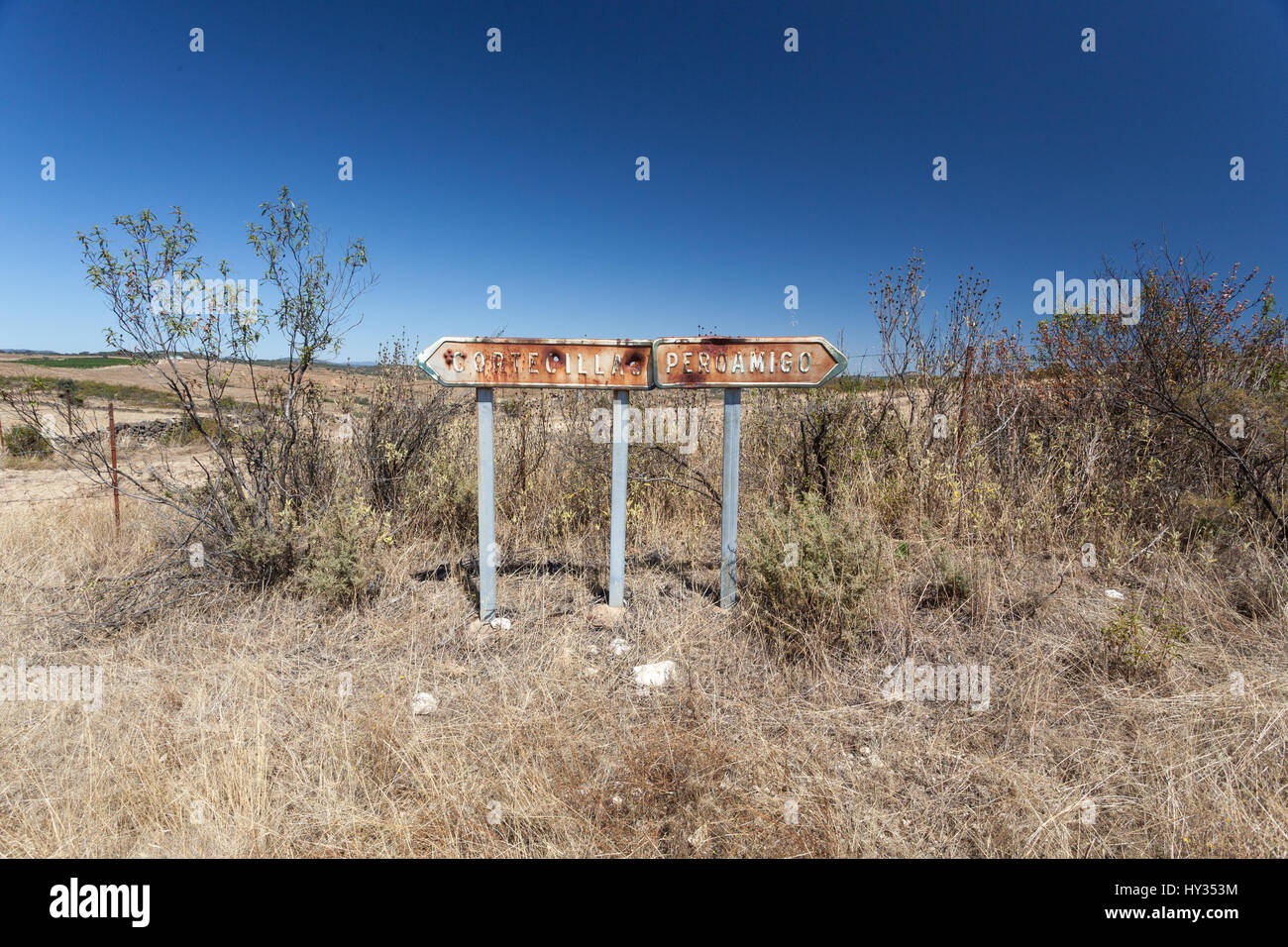 Rusty old direction signs in rural Spain, Europe Stock Photo - Alamy