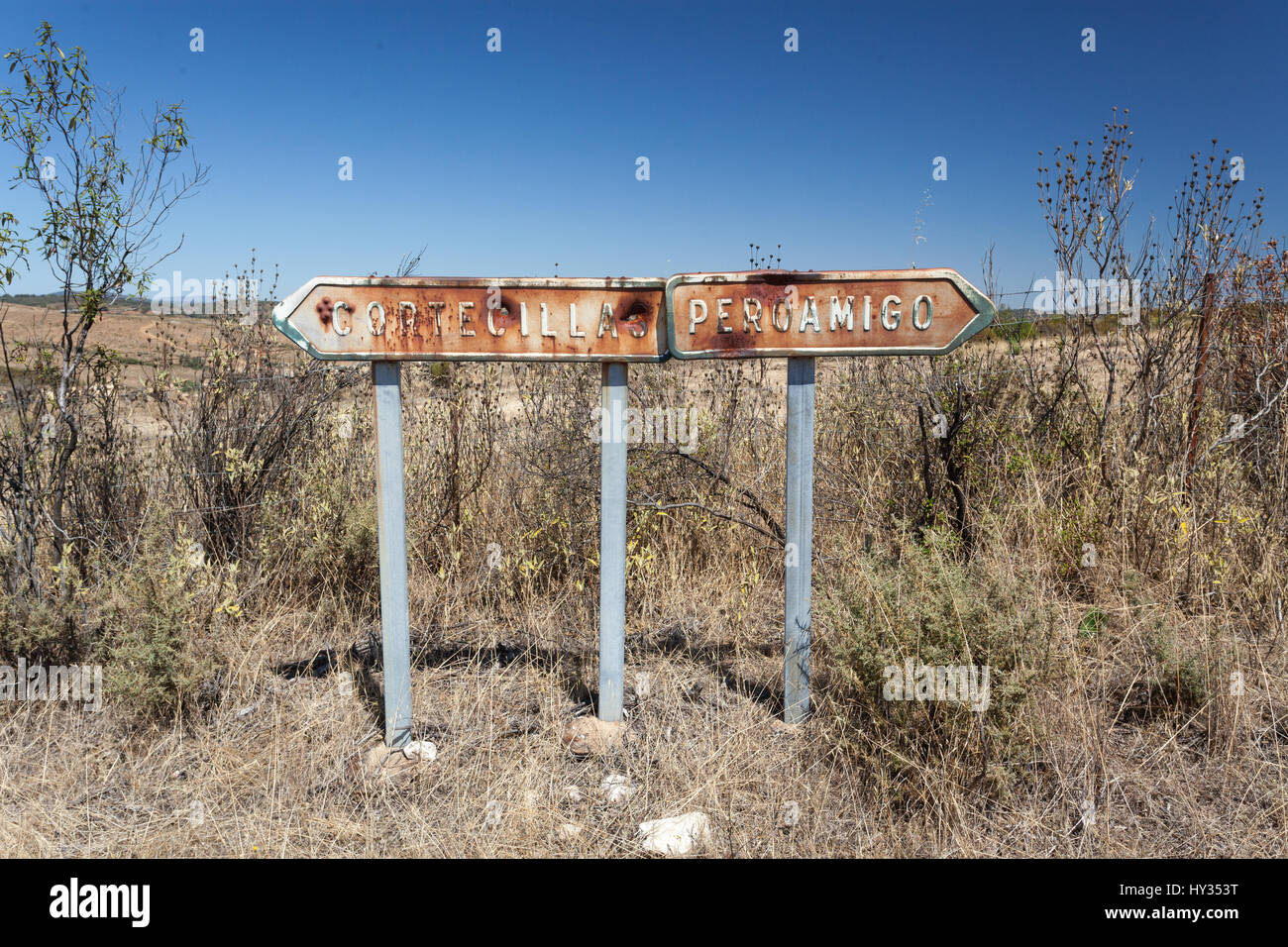 Rusty old direction signs in rural Spain, Europe Stock Photo - Alamy