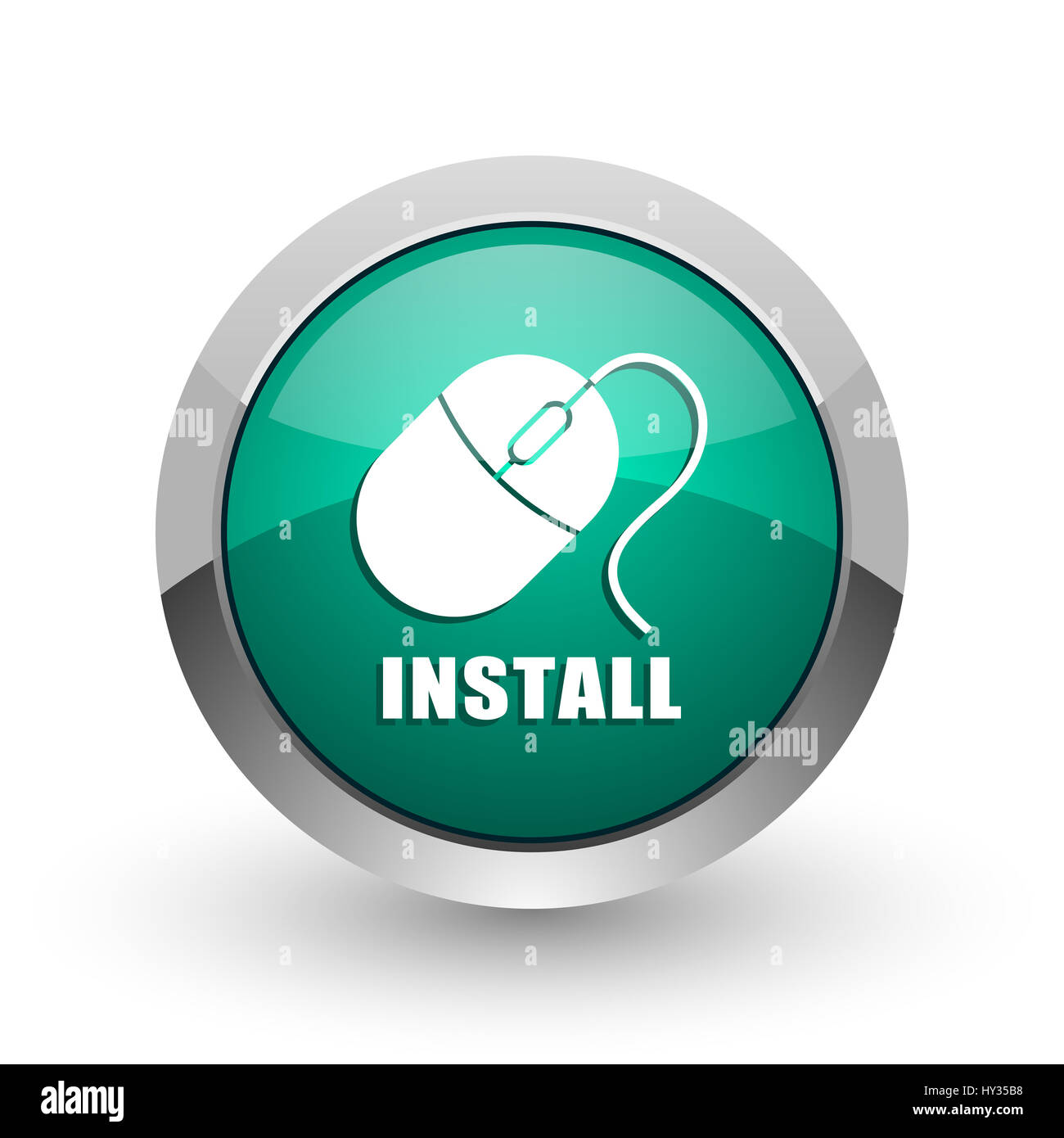 Install silver metallic chrome web design green round internet icon ...