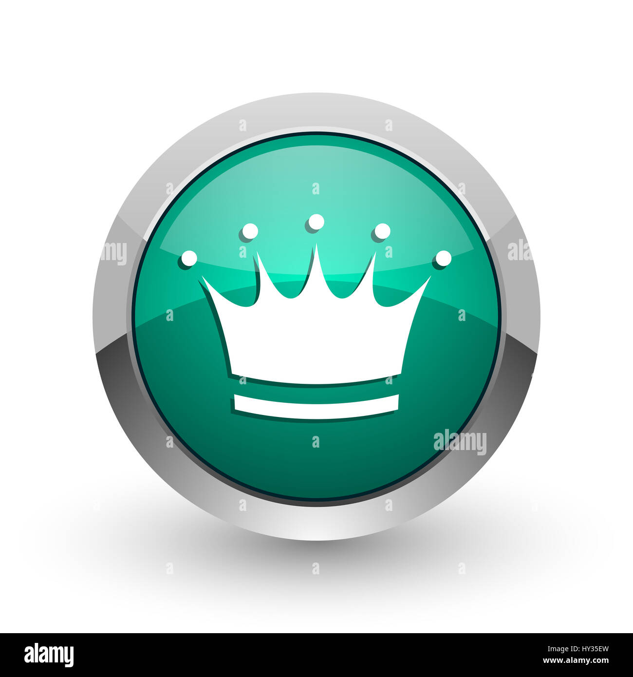 Crown silver metallic chrome web design green round internet icon with ...