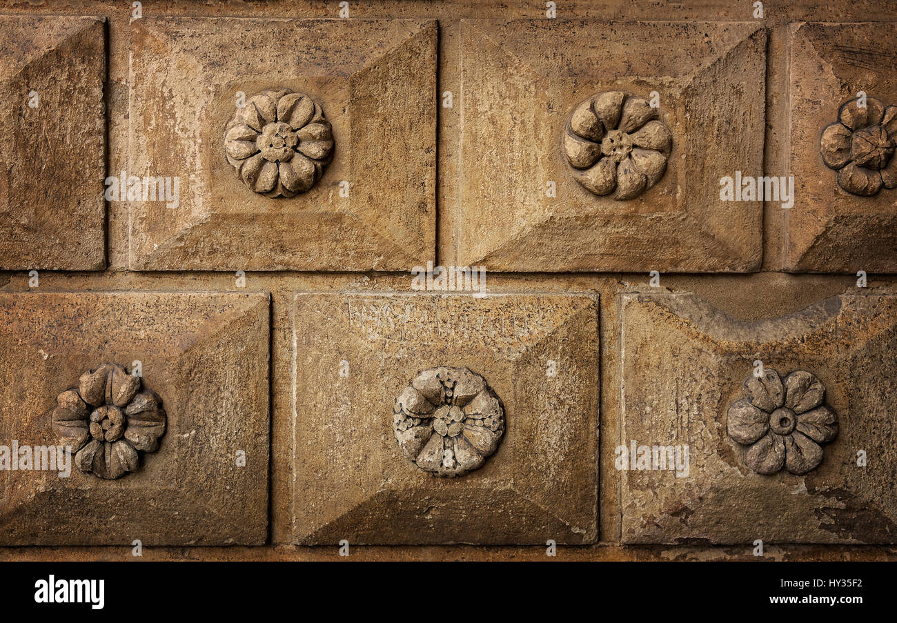 Image of carved architectural features on old building. Bologna, Italy ...