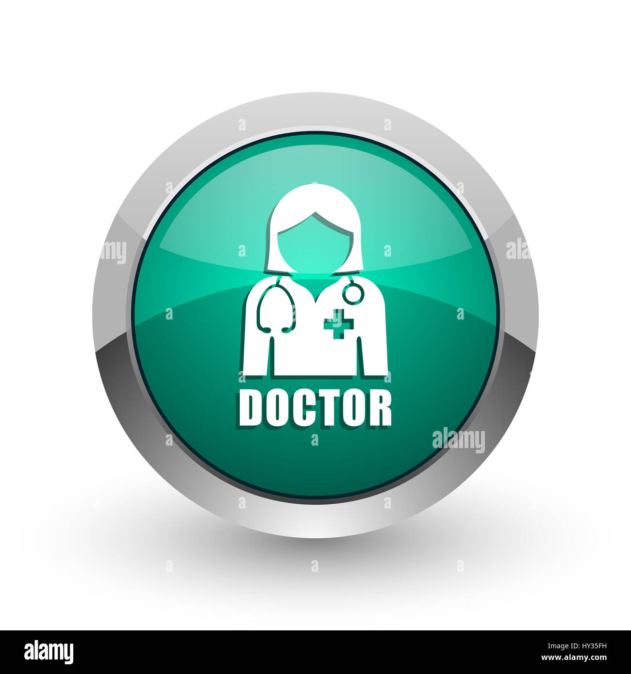 Doctor silver metallic chrome web design green round internet icon with ...