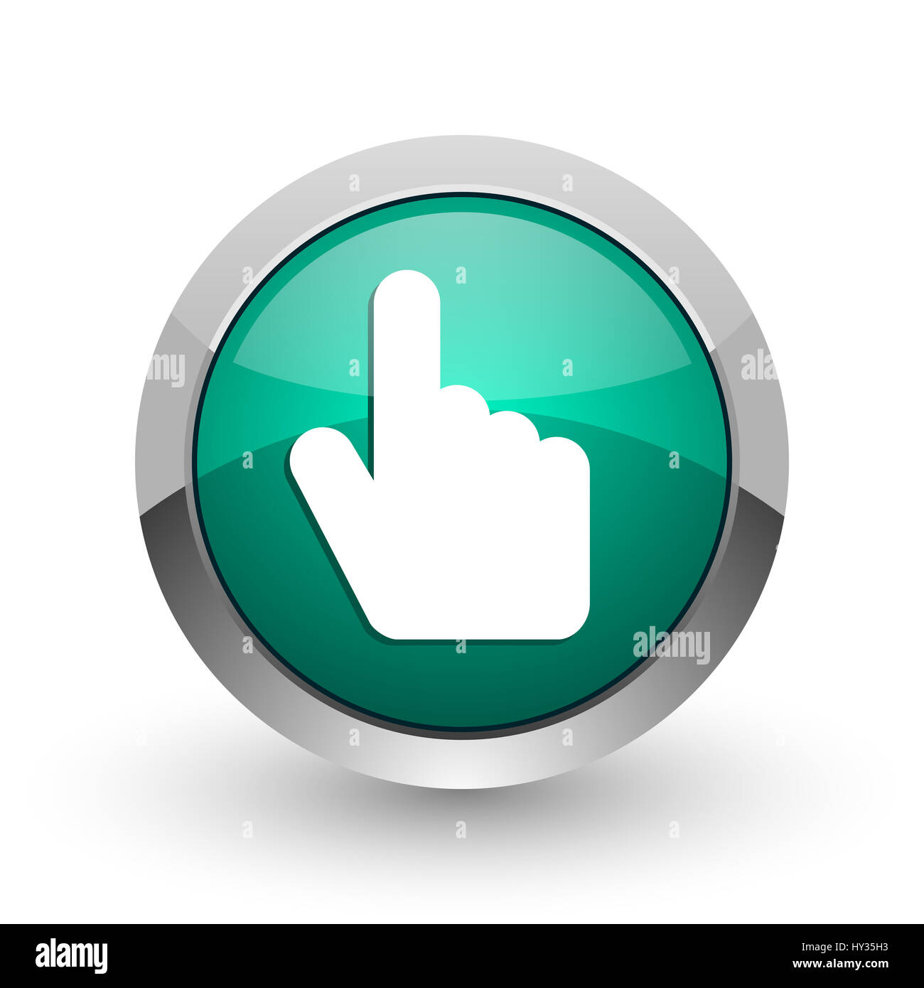 Hand, cursor silver metallic chrome web design green round internet ...