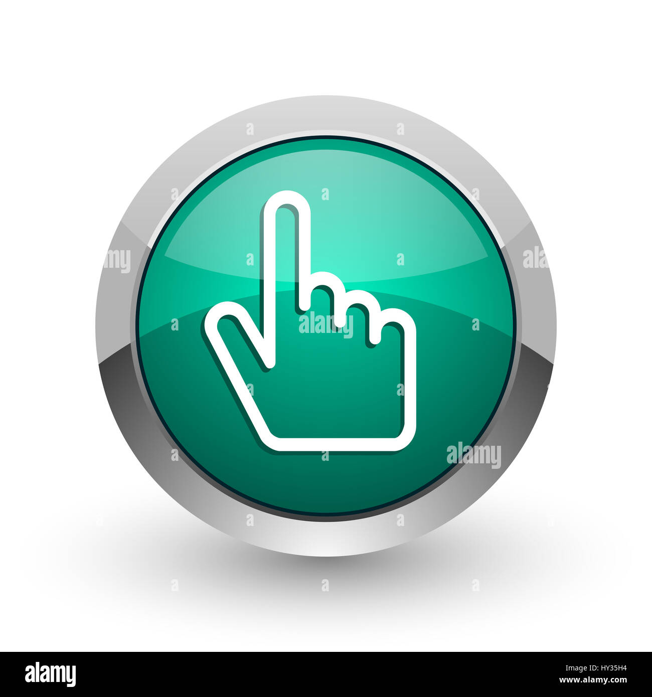 Cursor hand silver metallic chrome web design green round internet icon ...