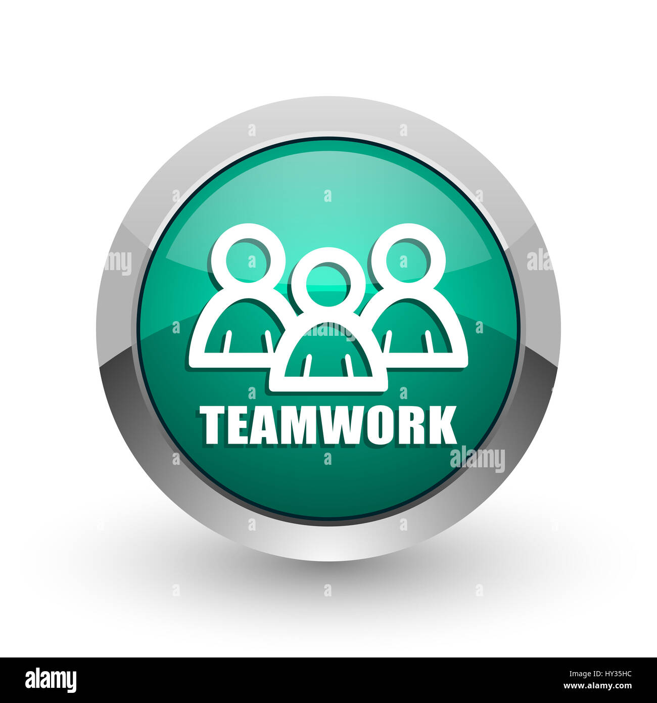 Teamwork silver metallic chrome web design green round internet icon ...
