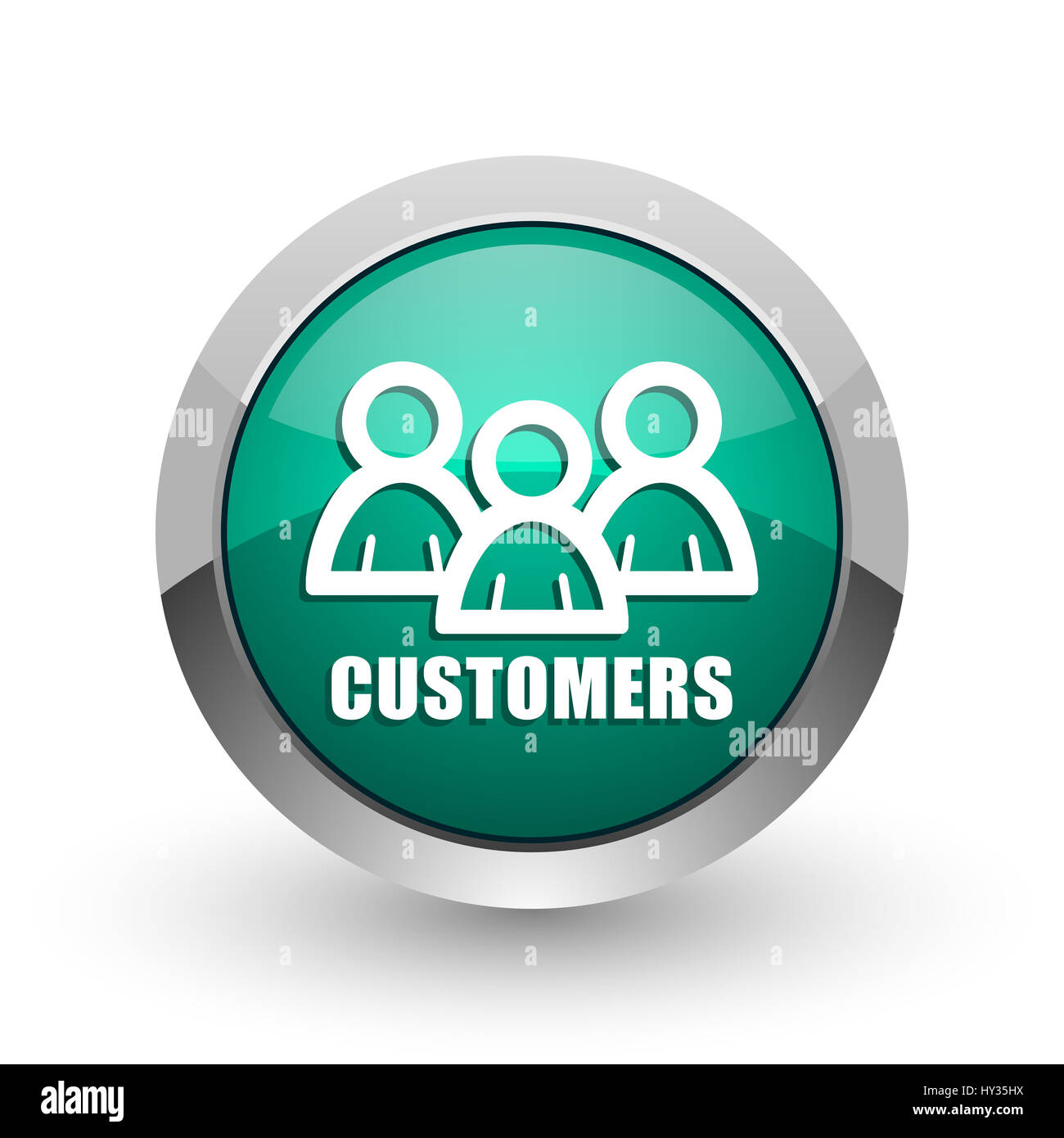 Customers silver metallic chrome web design green round internet icon ...
