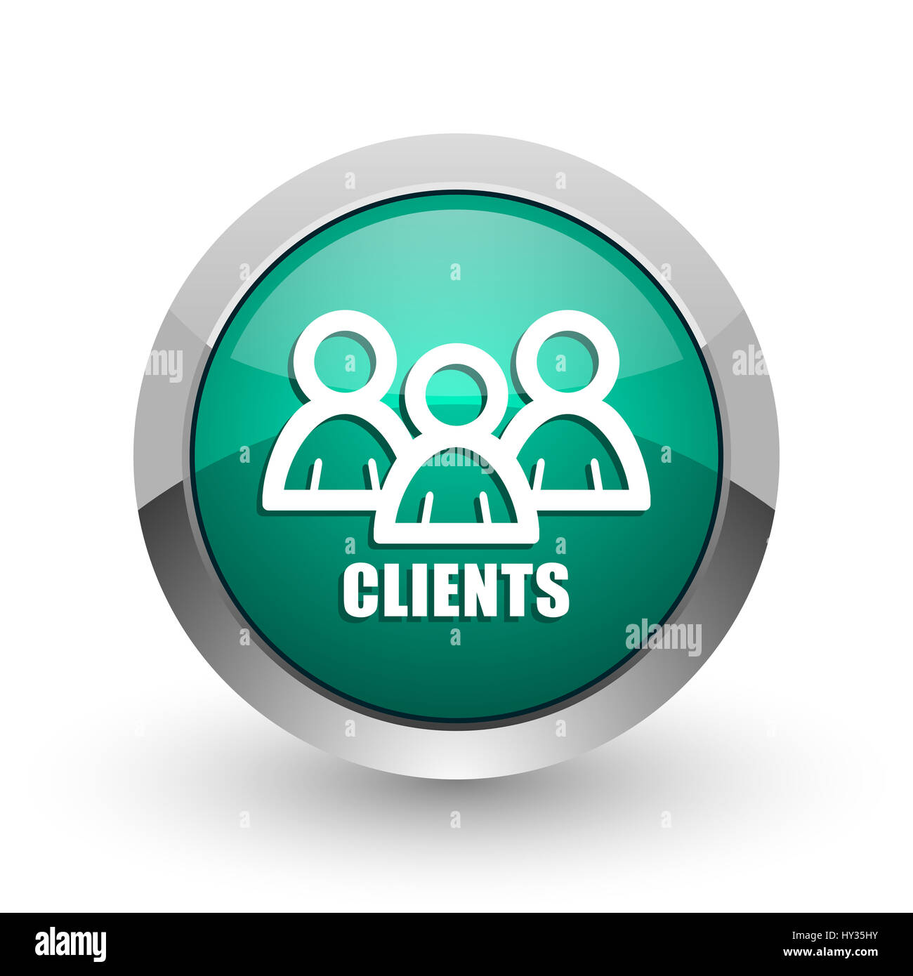 Clients silver metallic chrome web design green round internet icon ...