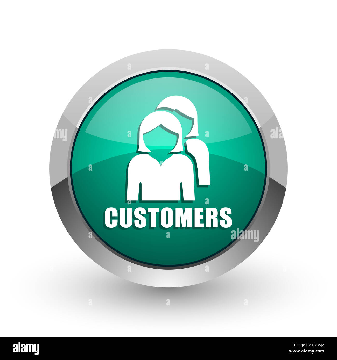 Customers silver metallic chrome web design green round internet icon ...