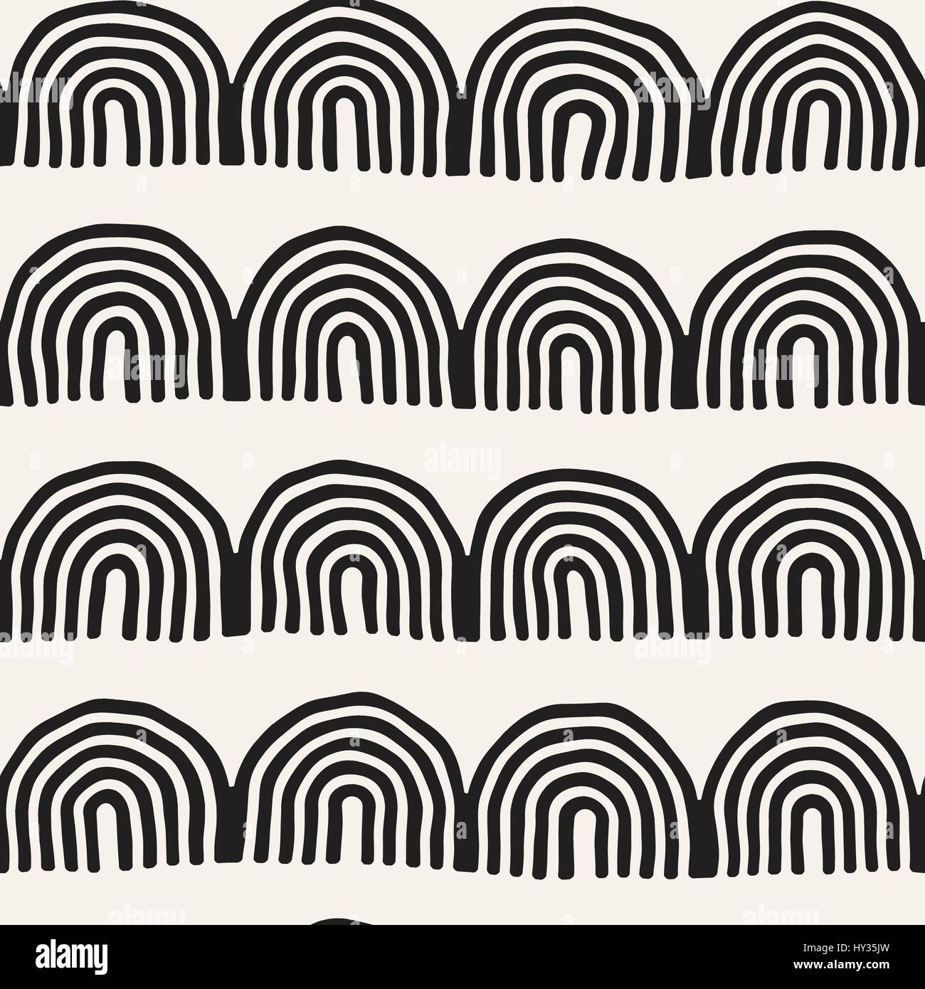 Monochrome minimalistic tribal seamless pattern with arc lines. Vector ...