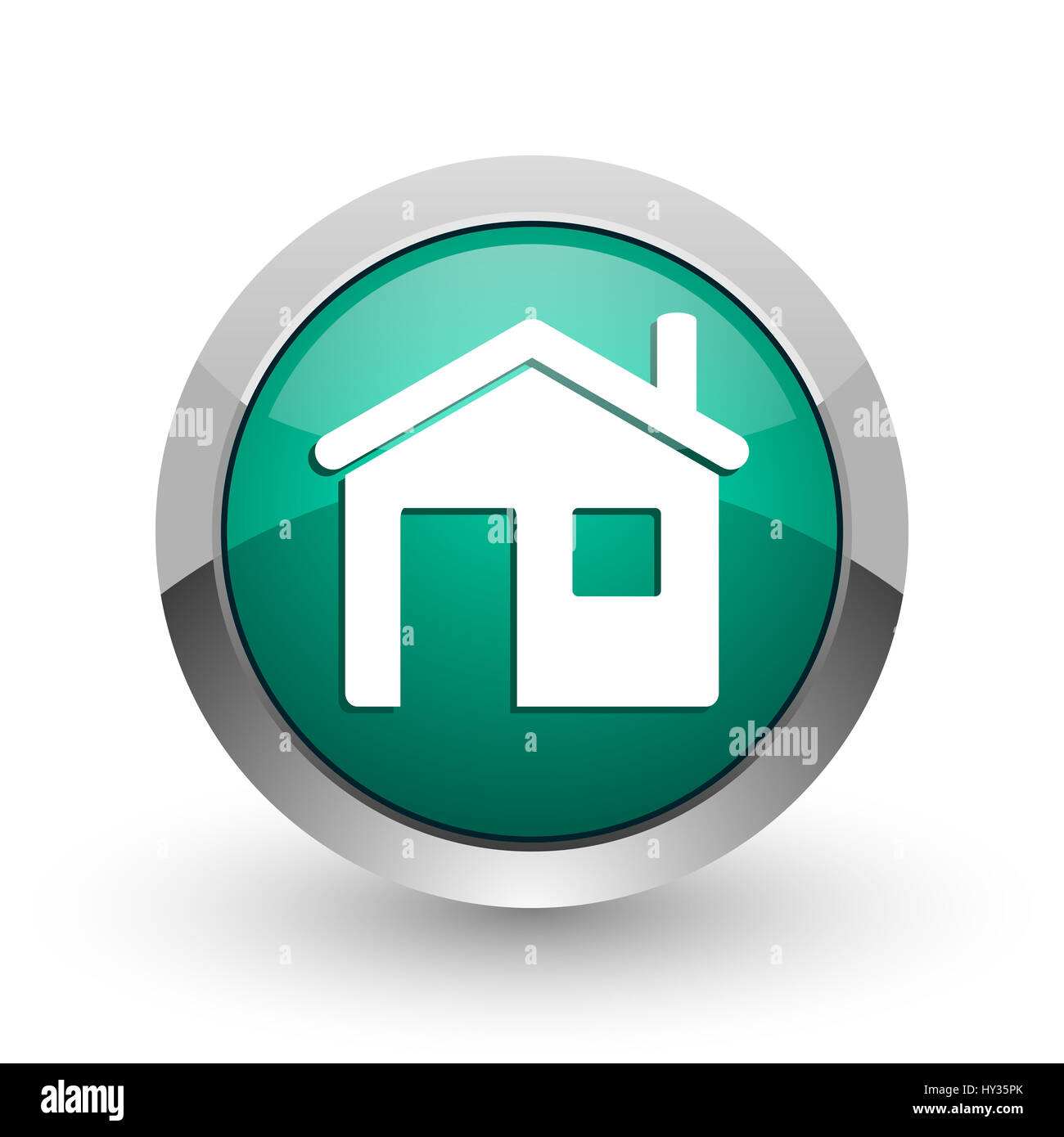 House silver metallic chrome web design green round internet icon with ...