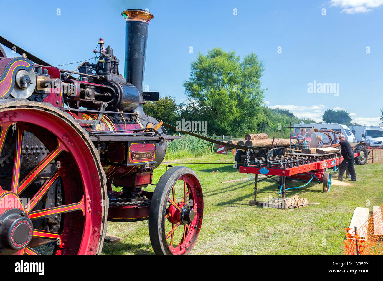 'Royal Chester' traction engine driving a saw bench at the 2016 Norton ...