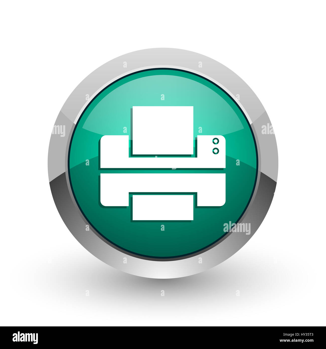 Printer silver metallic chrome web design green round internet icon ...