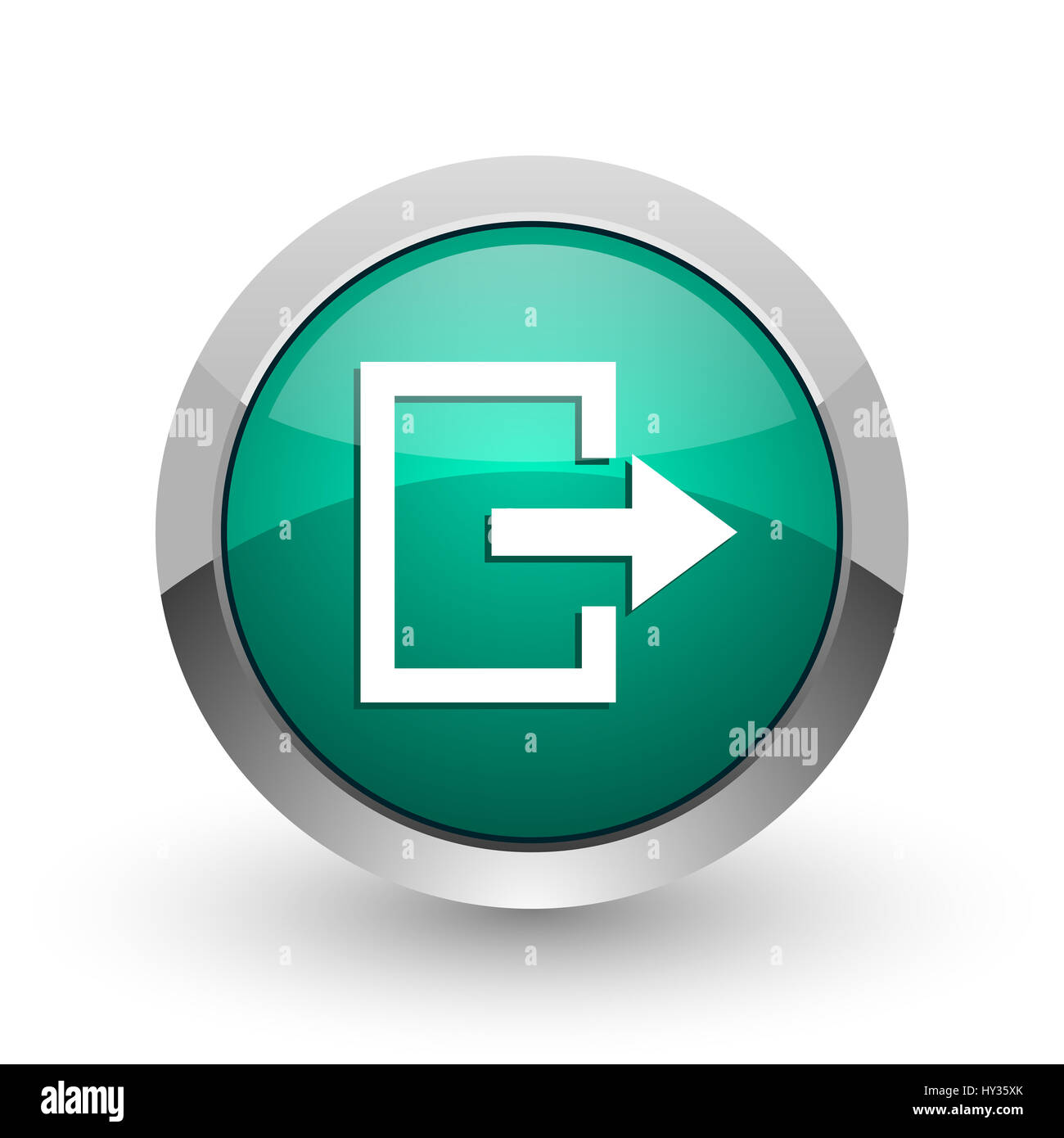 Exit silver metallic chrome web design green round internet icon with ...