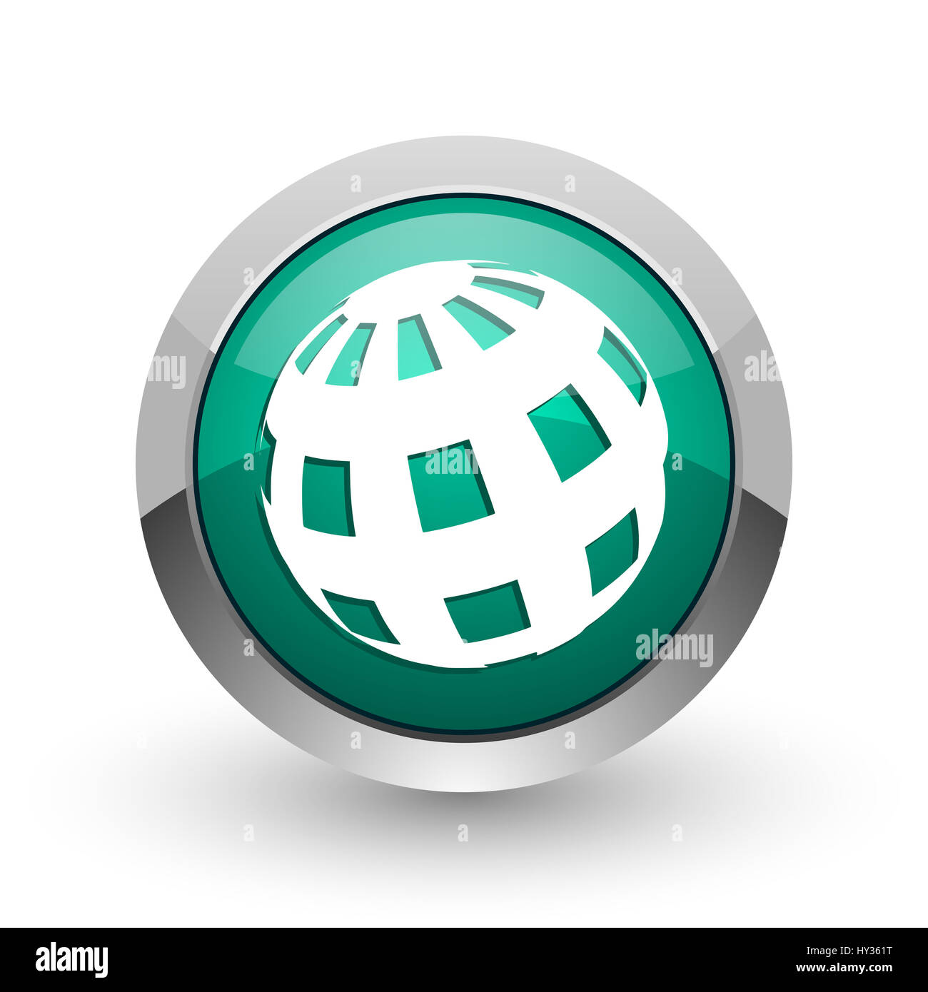 Earth silver metallic chrome web design green round internet icon with ...