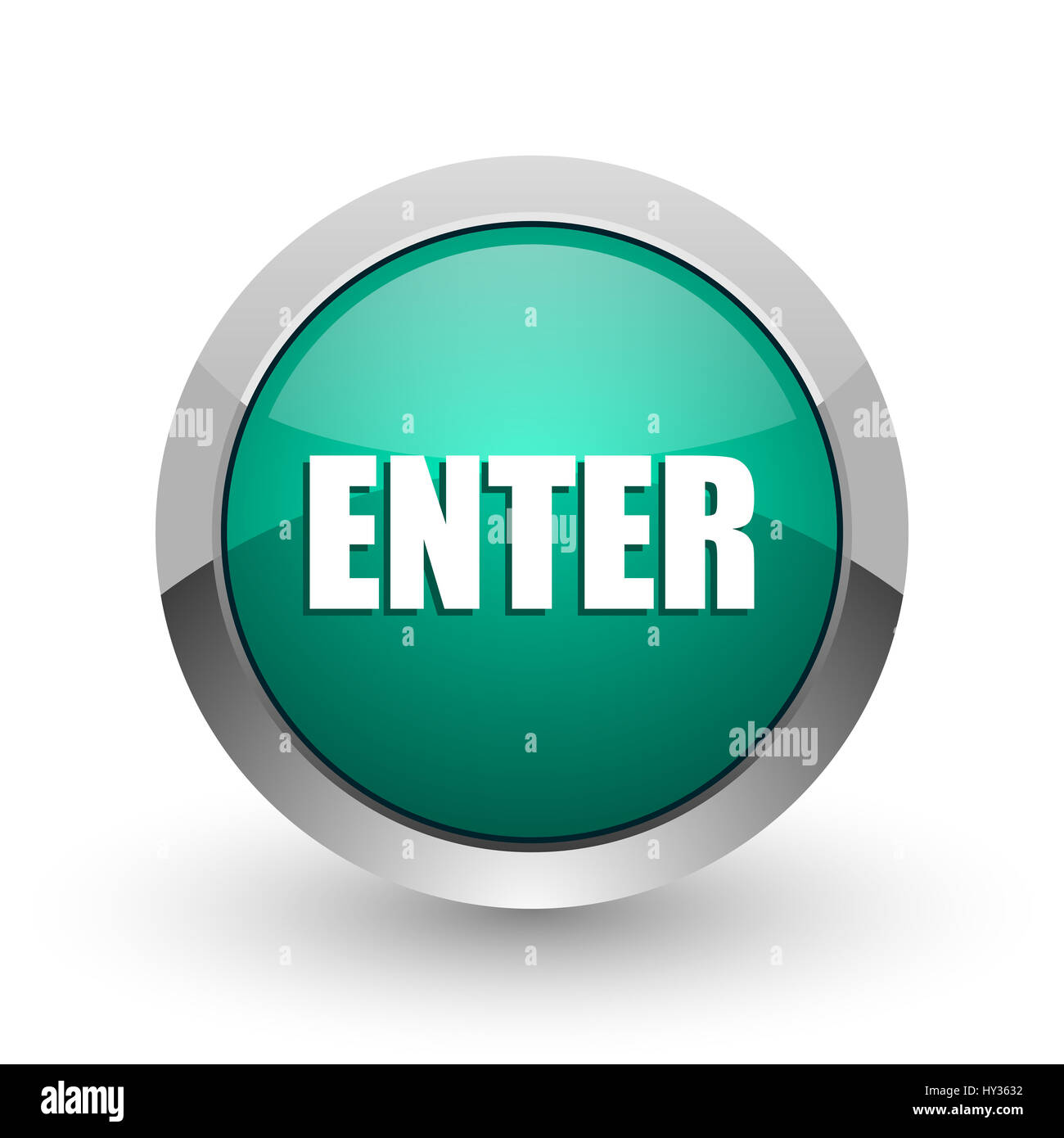 Enter silver metallic chrome web design green round internet icon with ...