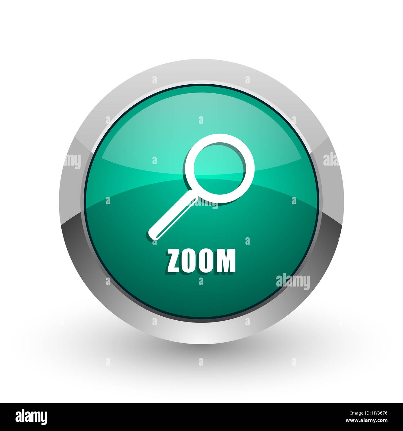 Zoom silver metallic chrome web design green round internet icon with ...