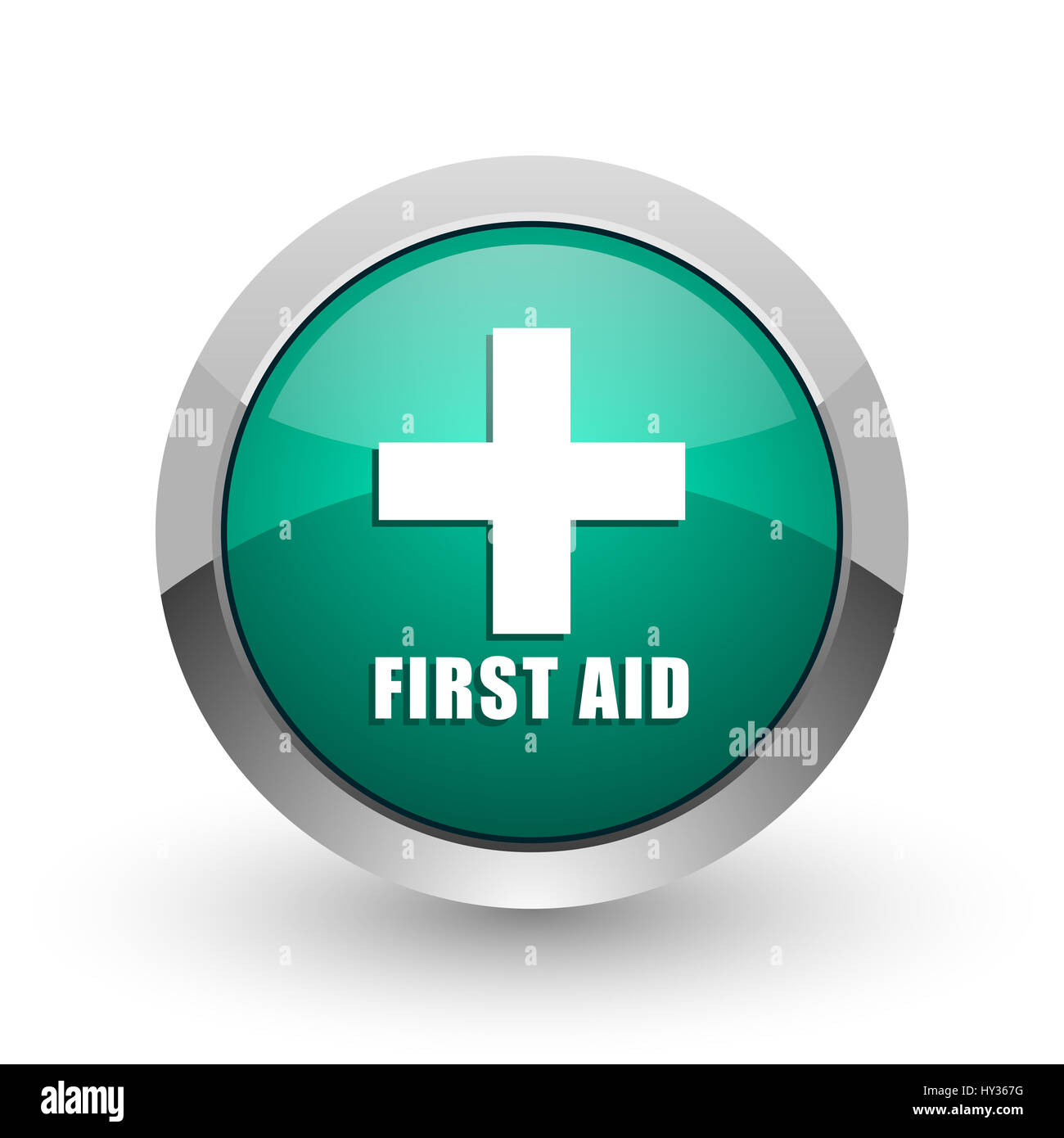 First aid silver metallic chrome web design green round internet icon ...