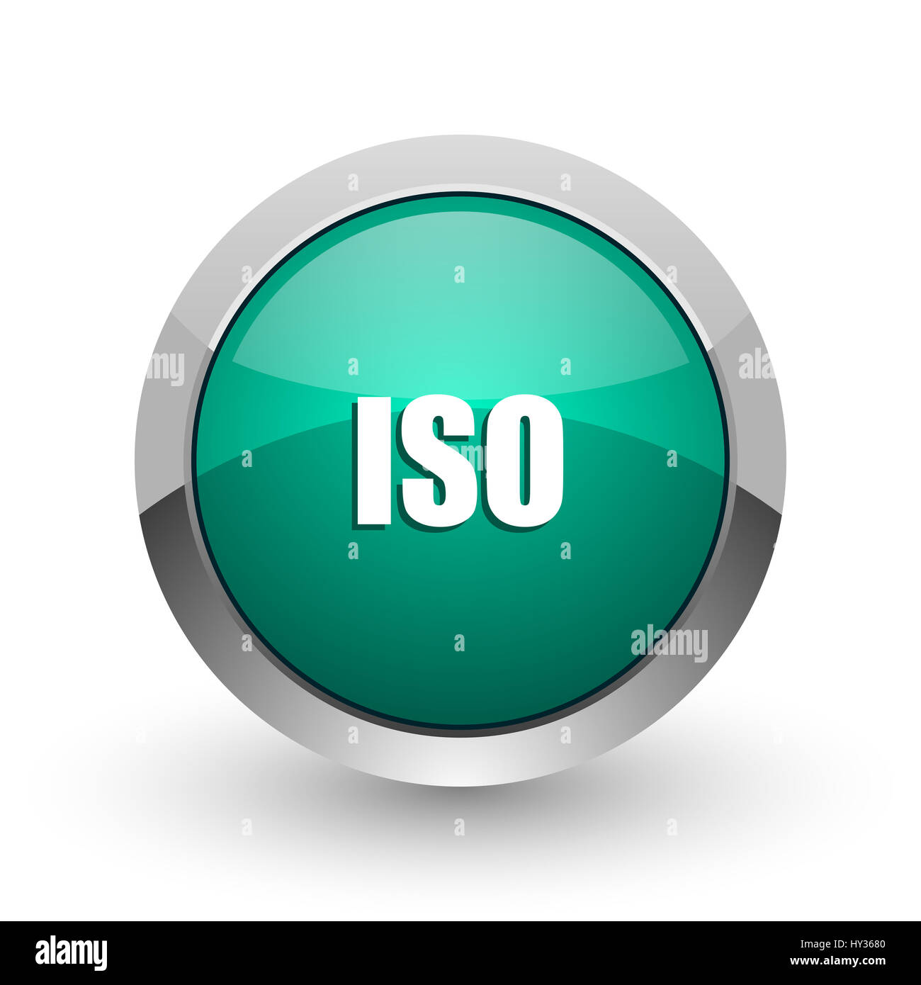 ISO silver metallic chrome web design green round internet icon with ...