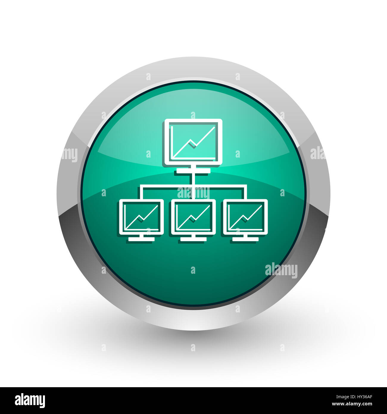 Network silver metallic chrome web design green round internet icon ...