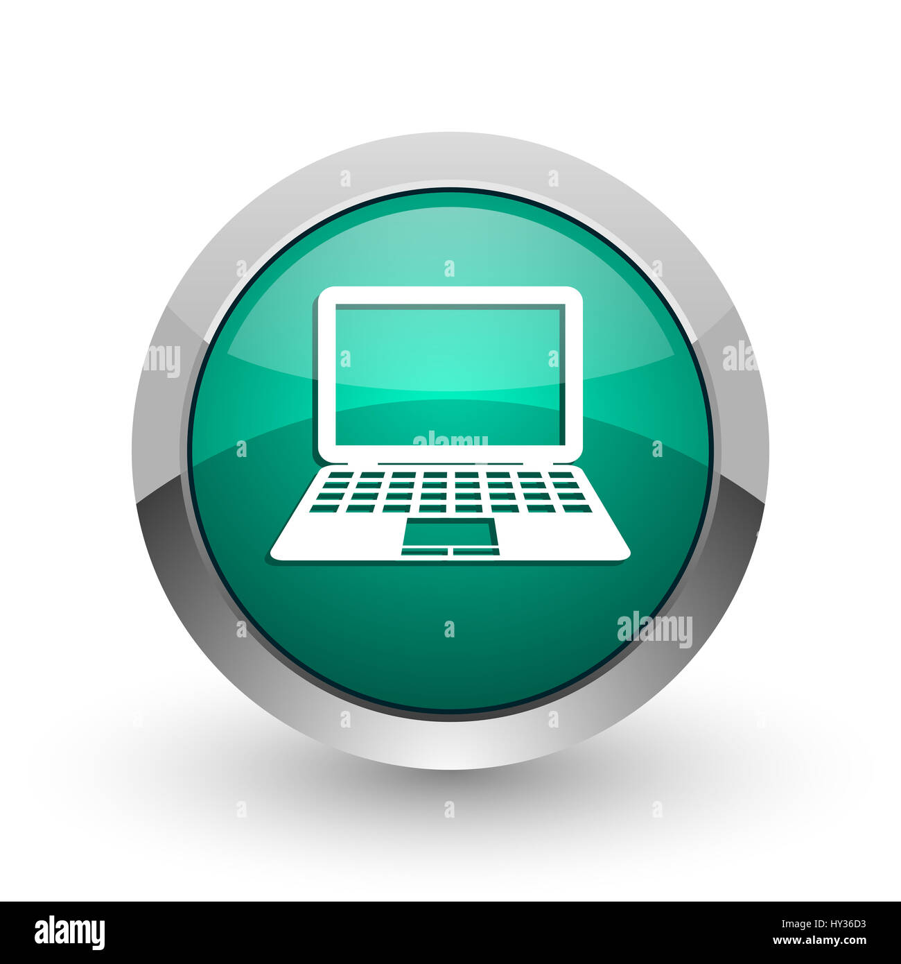 Computer silver metallic chrome web design green round internet icon ...