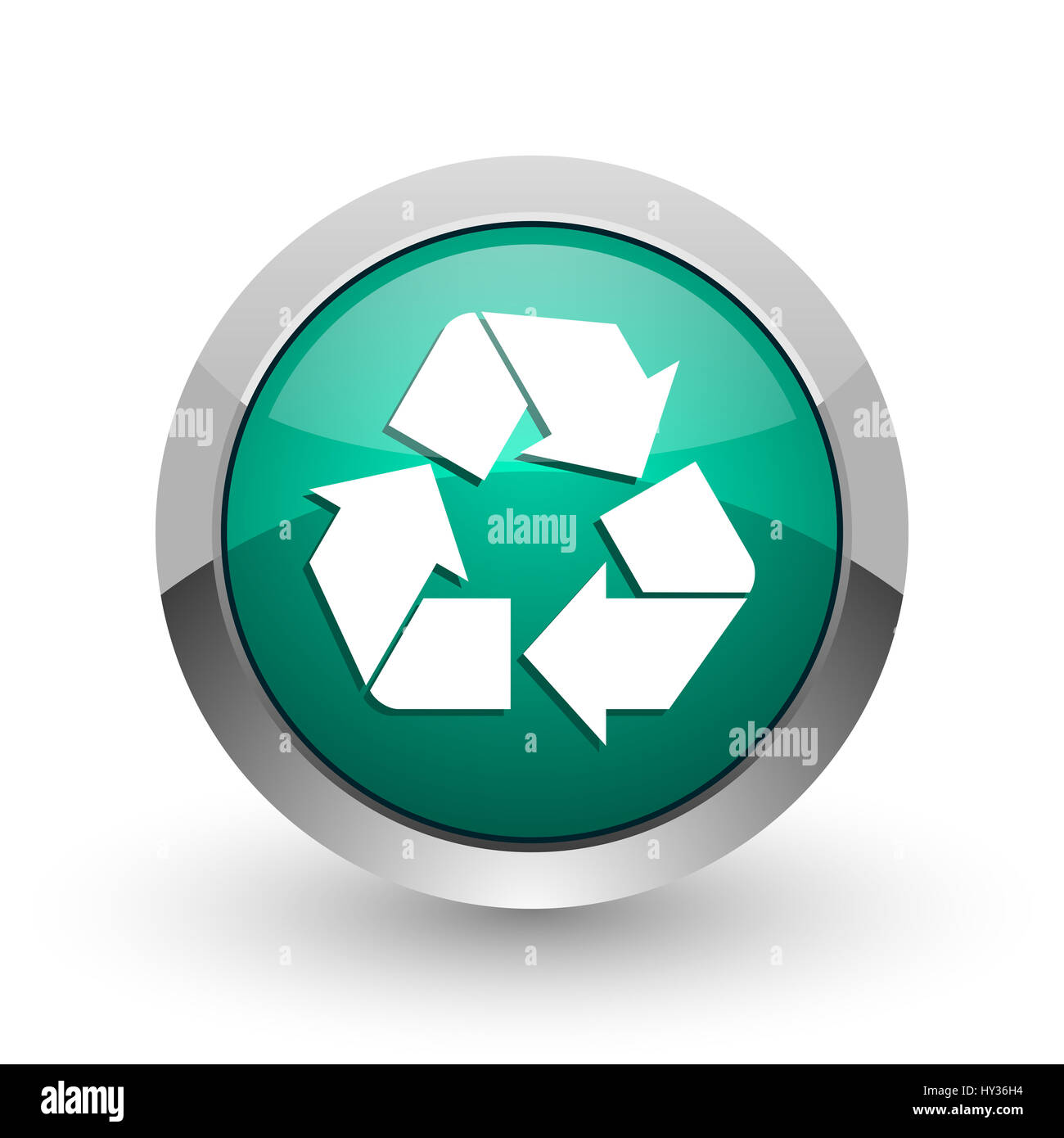 Recycle silver metallic chrome web design green round internet icon ...