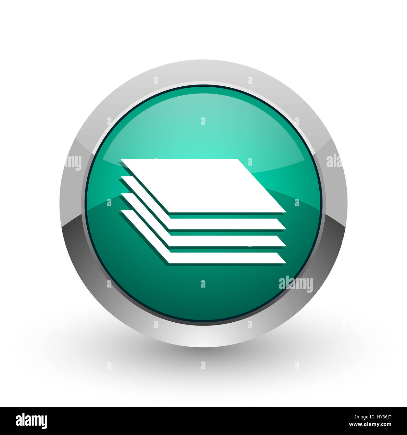 Layers silver metallic chrome web design green round internet icon with ...