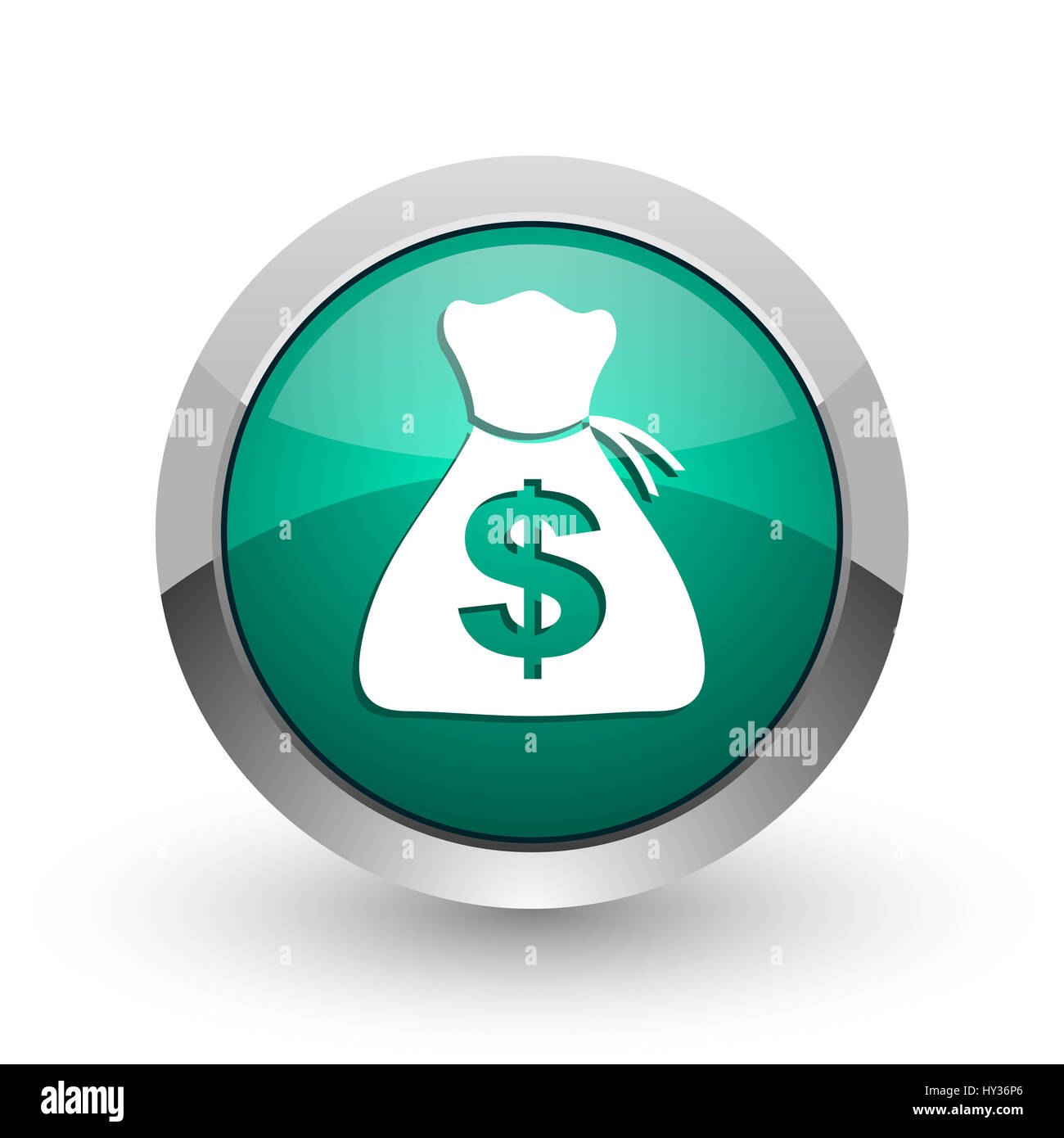 Money silver metallic chrome web design green round internet icon with ...