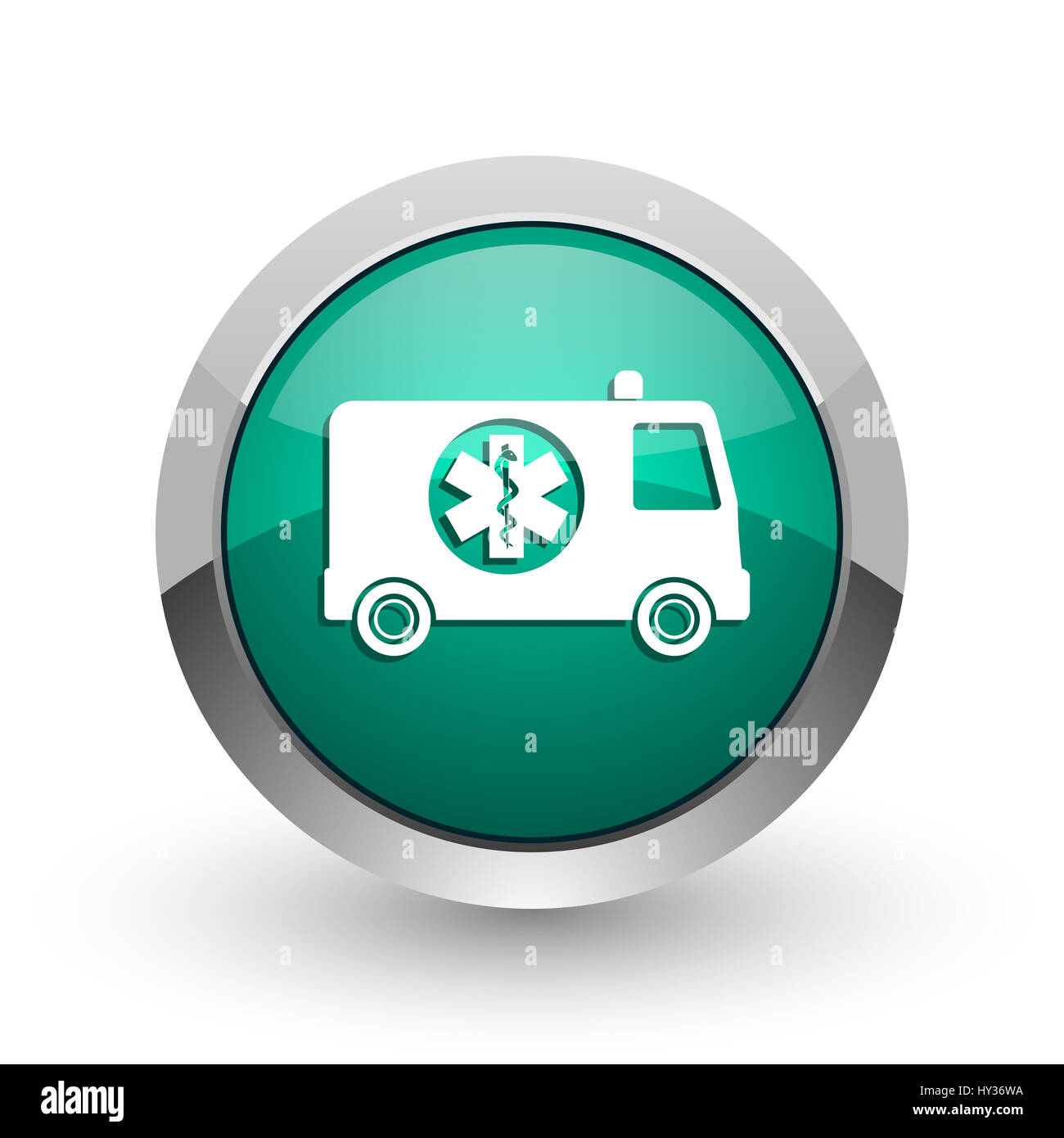 Ambulance silver metallic chrome web design green round internet icon ...