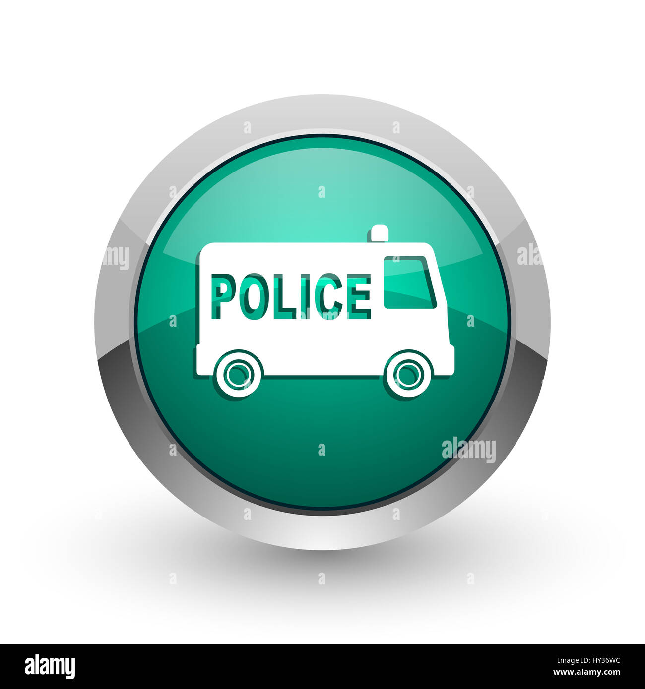 Police silver metallic chrome web design green round internet icon with ...