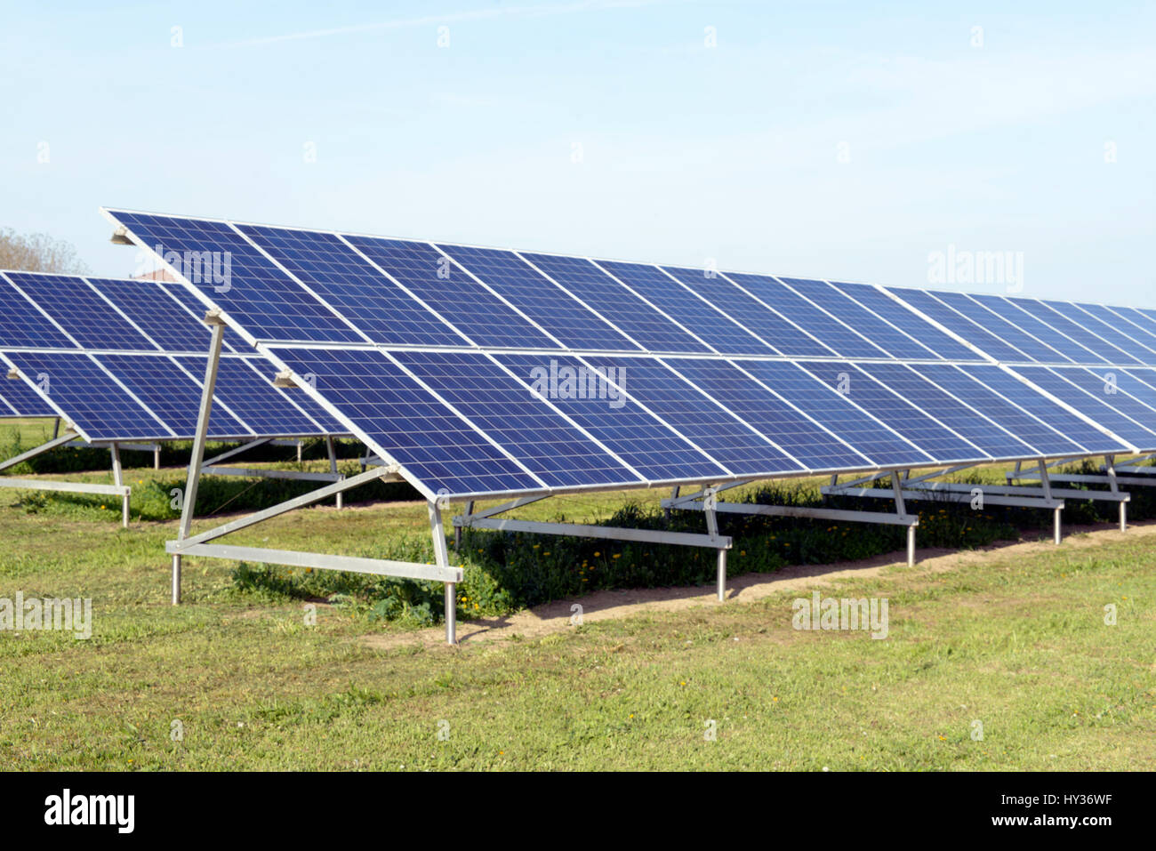 aerial view of a solar farm - a field of solar panels in the north of ...