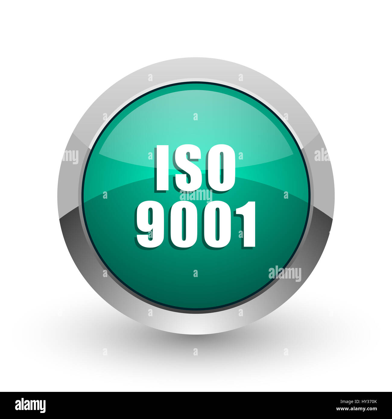 Iso 9001 silver metallic chrome web design green round internet icon ...