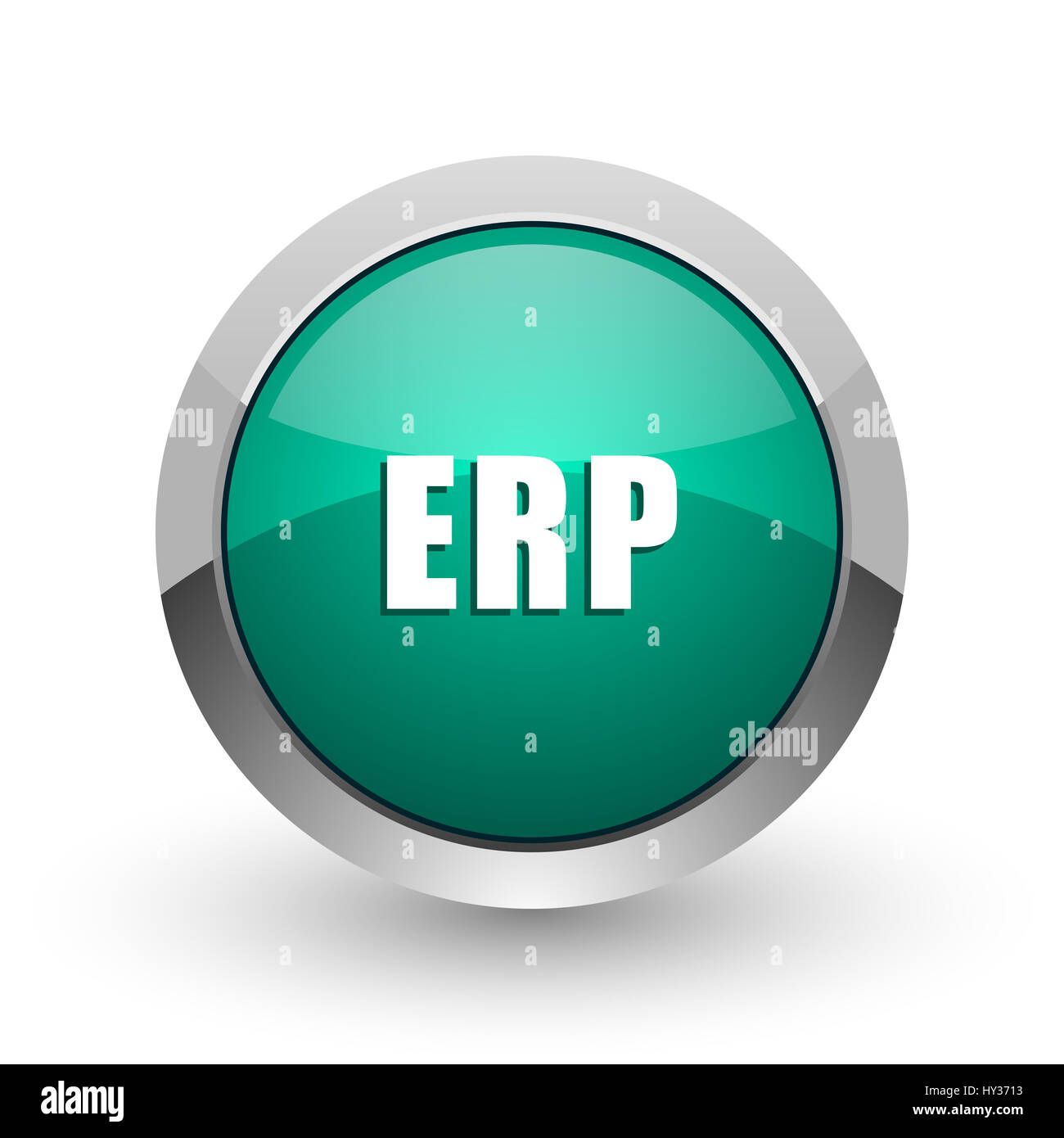 Erp silver metallic chrome web design green round internet icon with ...