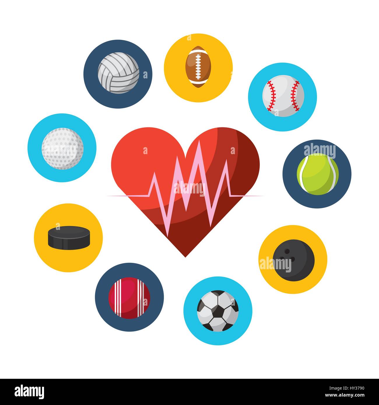 cardio heart with sports related icons around over white background ...