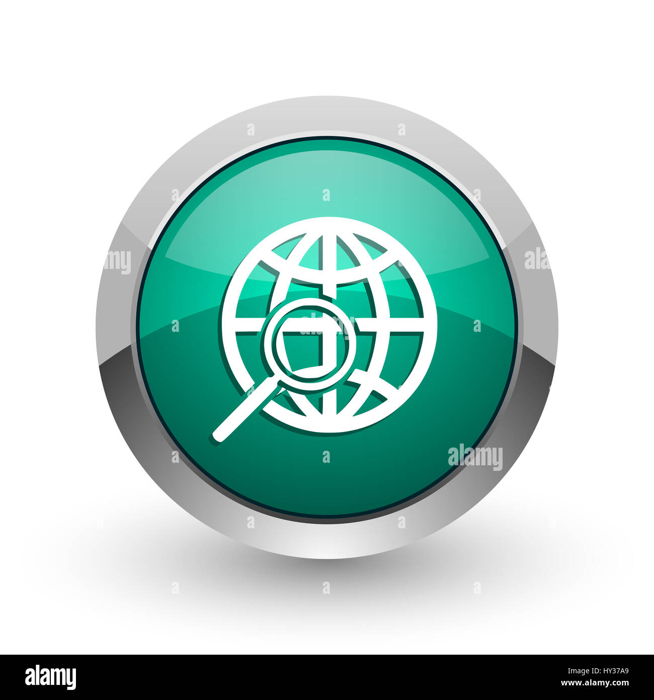 Search silver metallic chrome web design green round internet icon with ...
