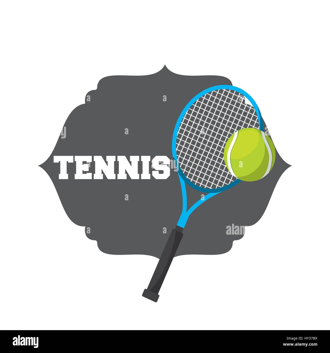 emblem of tennis sport with racket and ball icon over white background ...