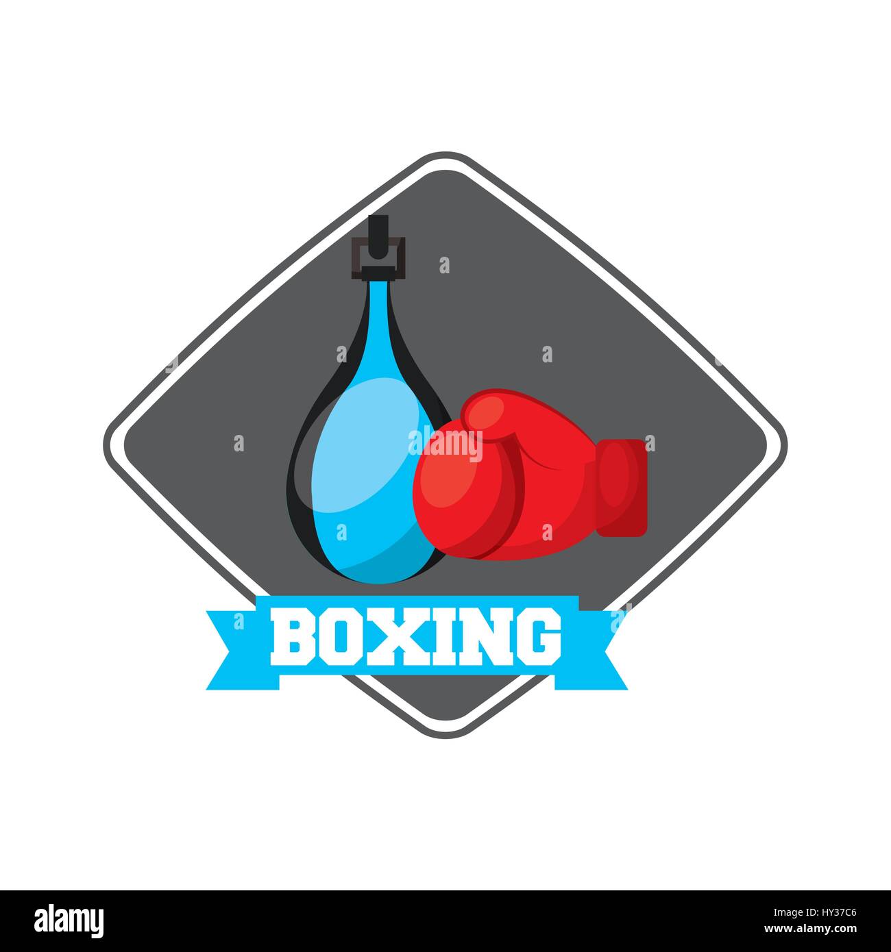 boxing emblem with related icons over white background. colorful design ...