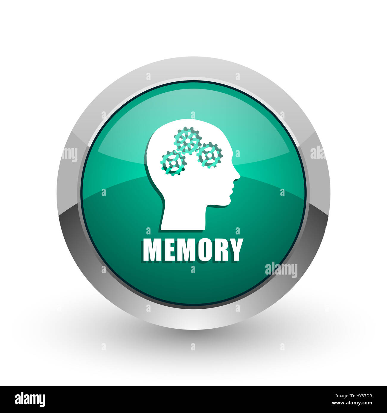 Memory silver metallic chrome web design green round internet icon with ...