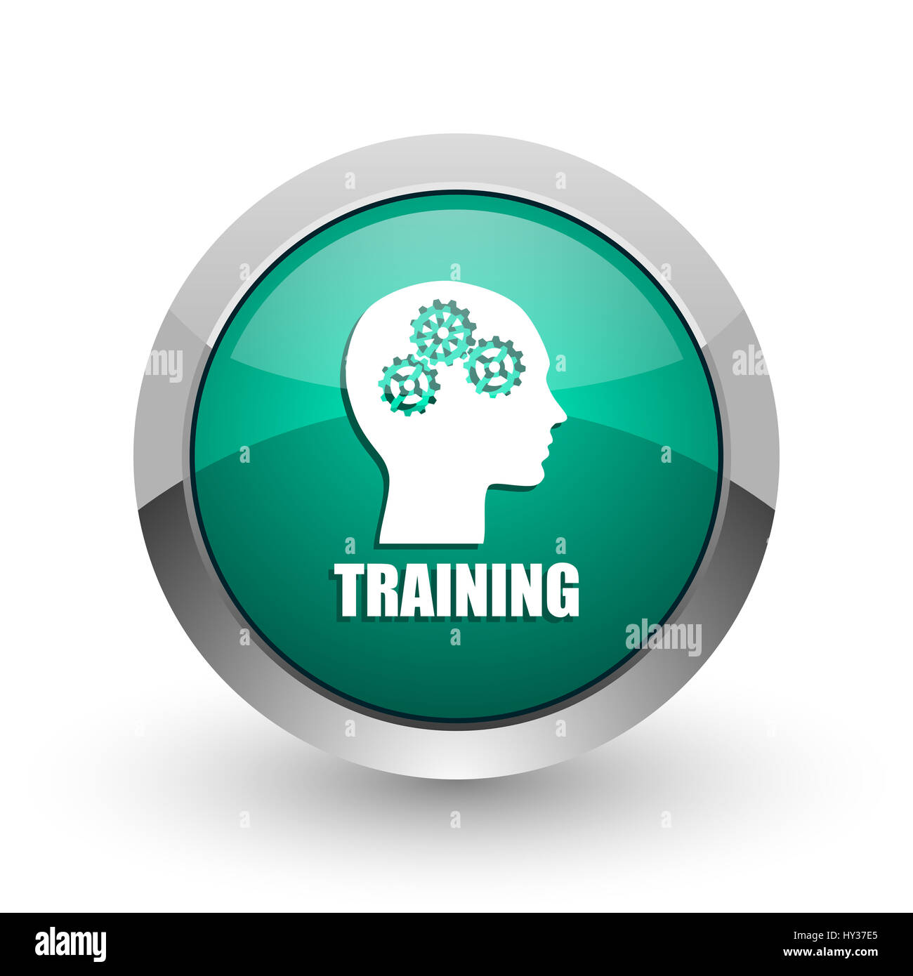 Training silver metallic chrome web design green round internet icon ...