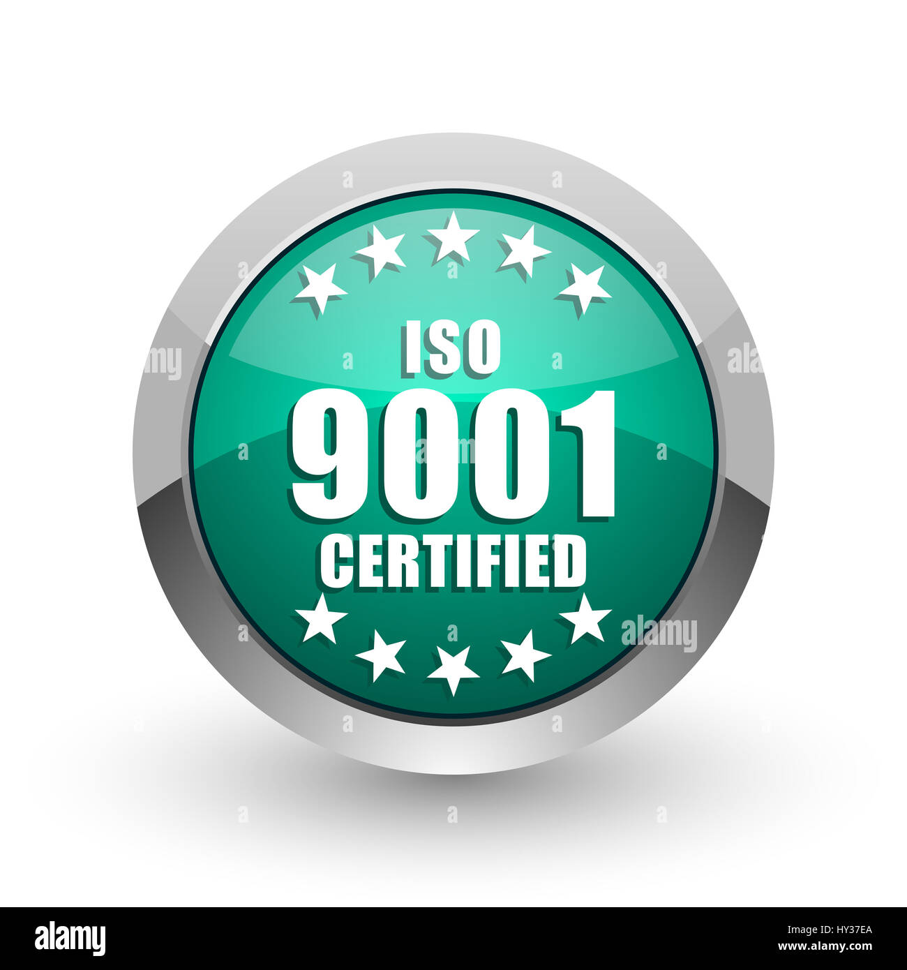 Iso 9001 silver metallic chrome web design green round internet icon ...