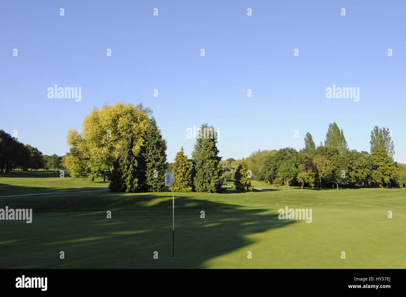 View over bunker the 9th Green with flag, Malden Golf Course, New ...