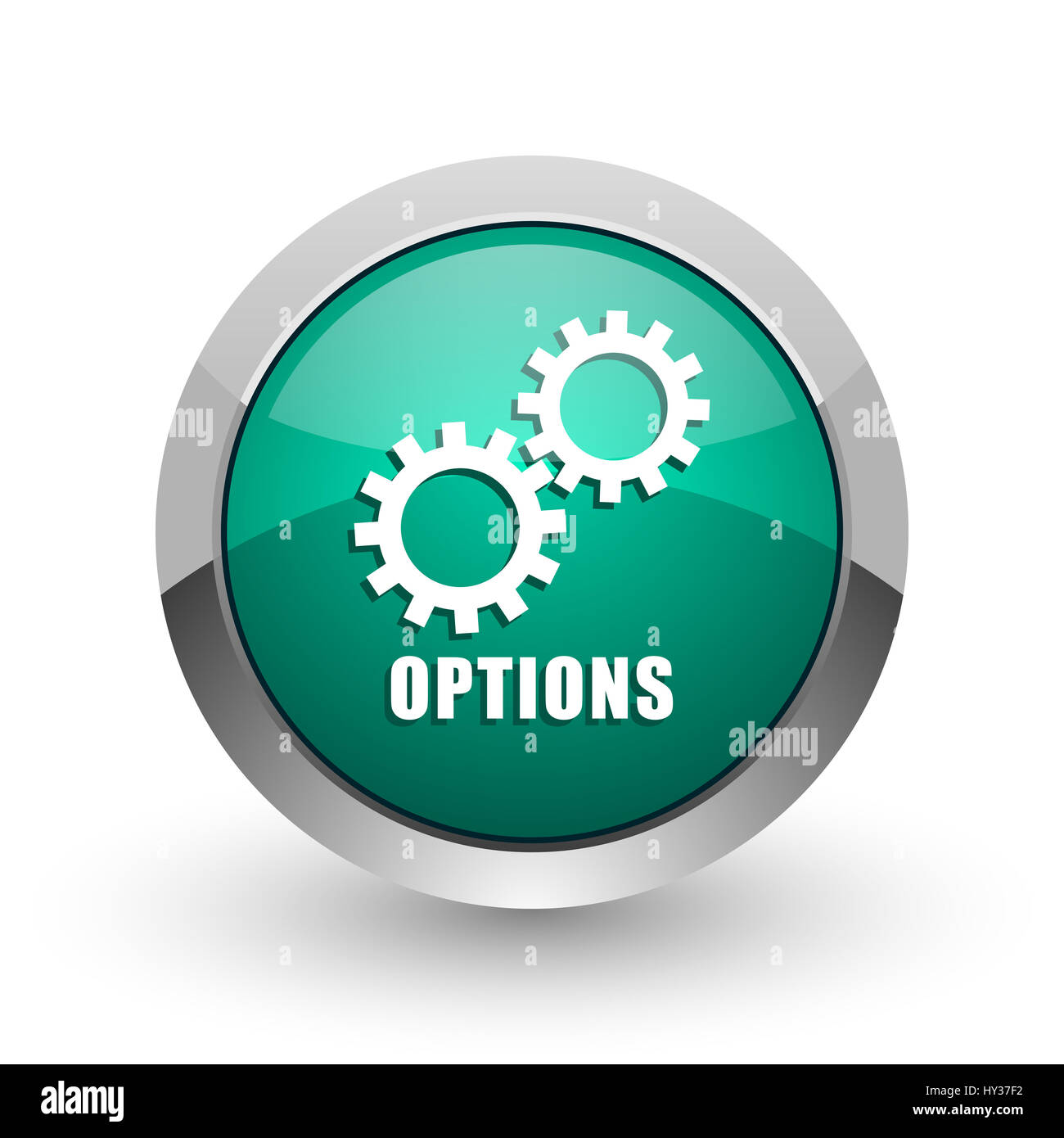 Options silver metallic chrome web design green round internet icon ...