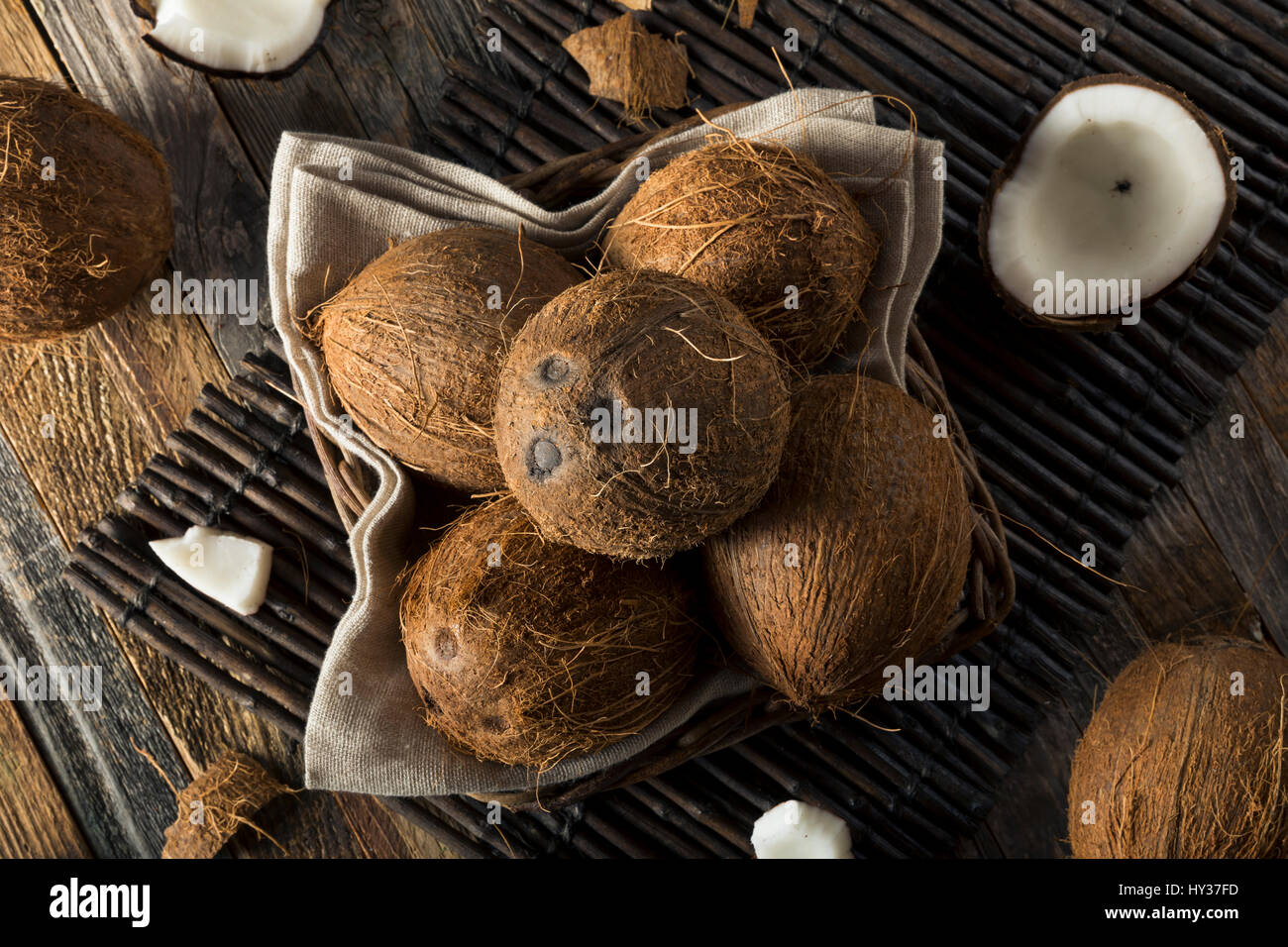 Raw Organic Tropical Brown Coconuts Ready to Open Stock Photo - Alamy