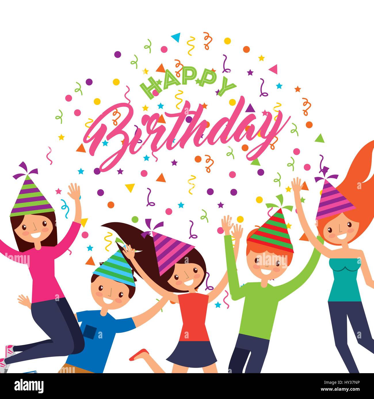 happy birthday card with happy people icons over white background ...