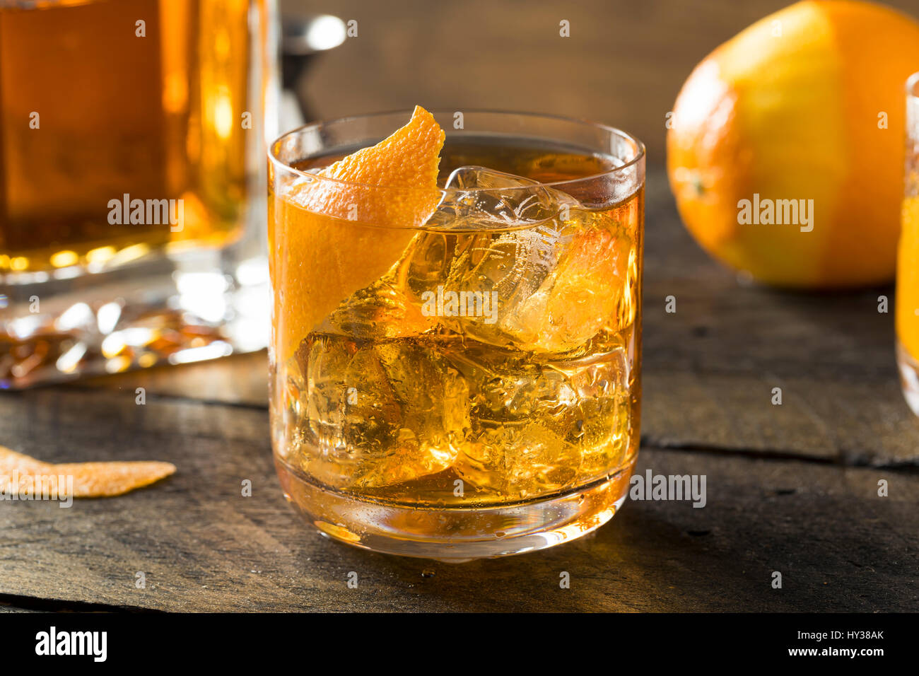Boozy Homemade Old Fashioned Bourbon on the Rocks with an Orange ...