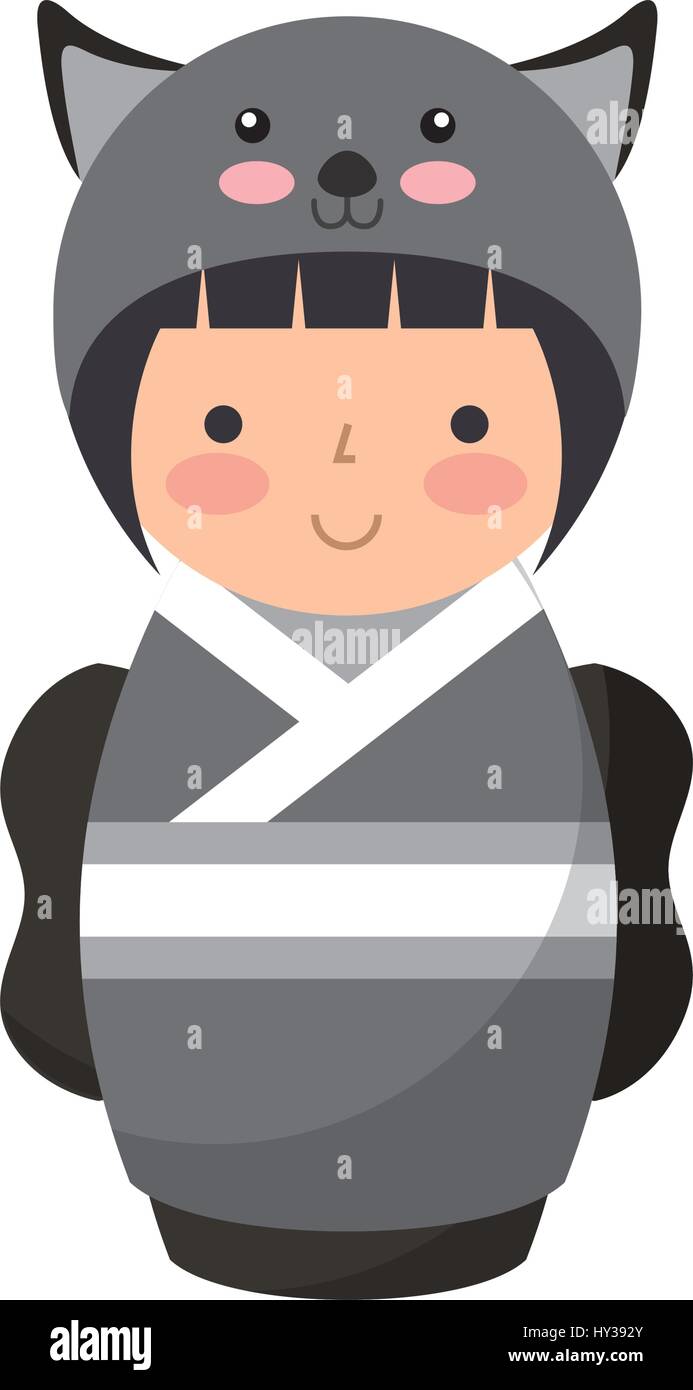 cute japanese doll with a disguise of a mouse vector illustration ...