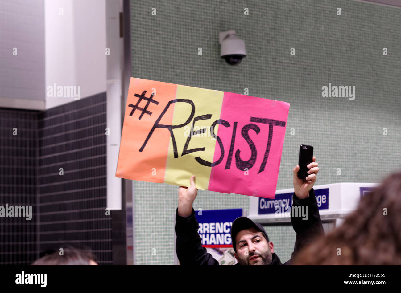 Travel ban protest at Philadelphia International Airport Stock Photo ...