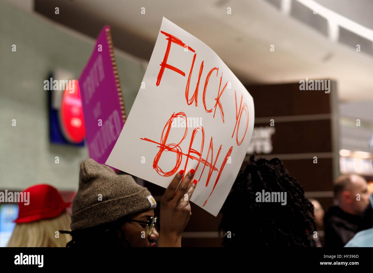 Travel ban protest at Philadelphia International Airport Stock Photo ...