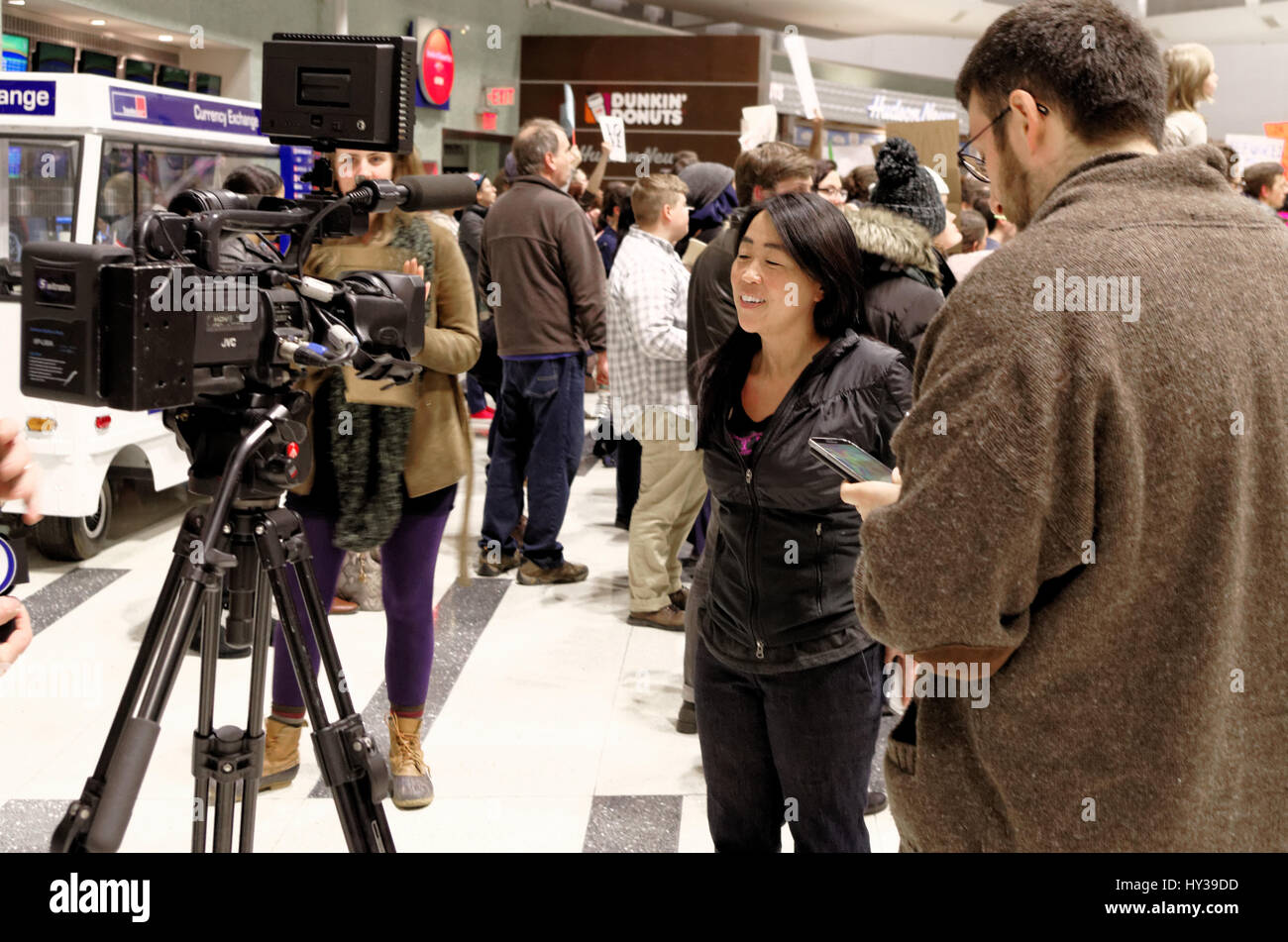 Travel ban protest at Philadelphia International Airport Stock Photo ...