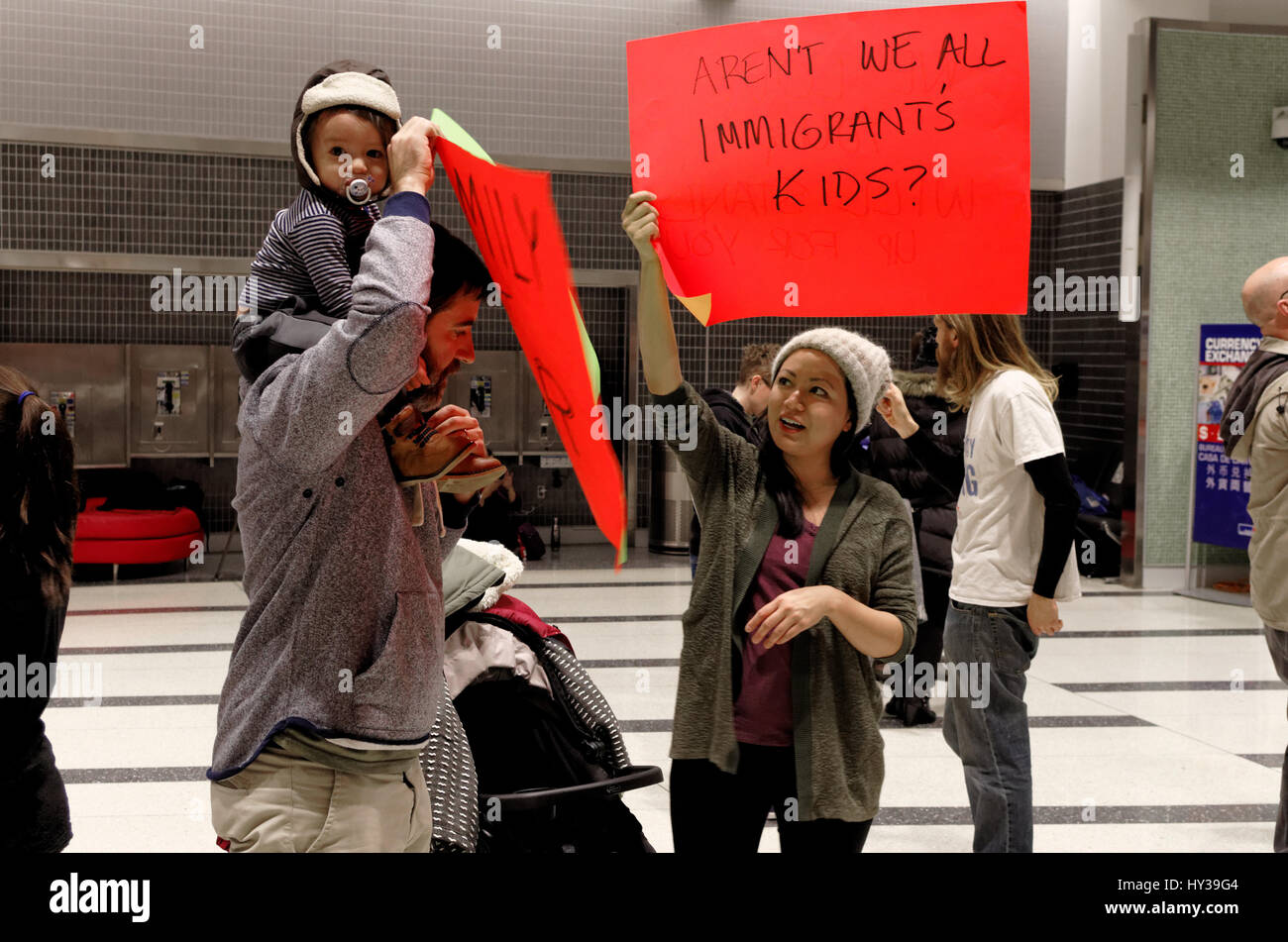Travel ban protest at Philadelphia International Airport Stock Photo ...