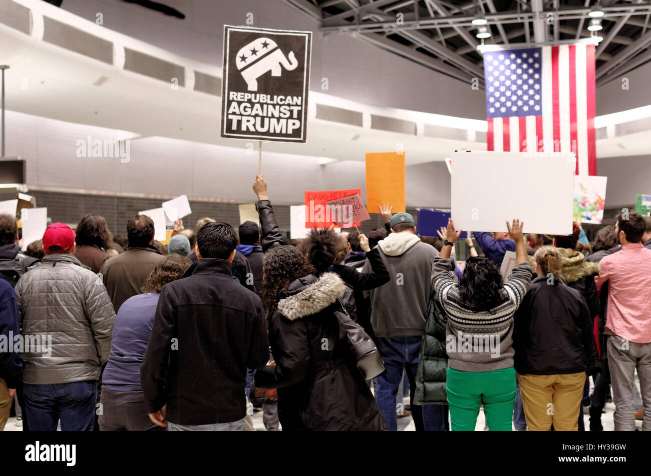 Travel ban protest at Philadelphia International Airport Stock Photo ...